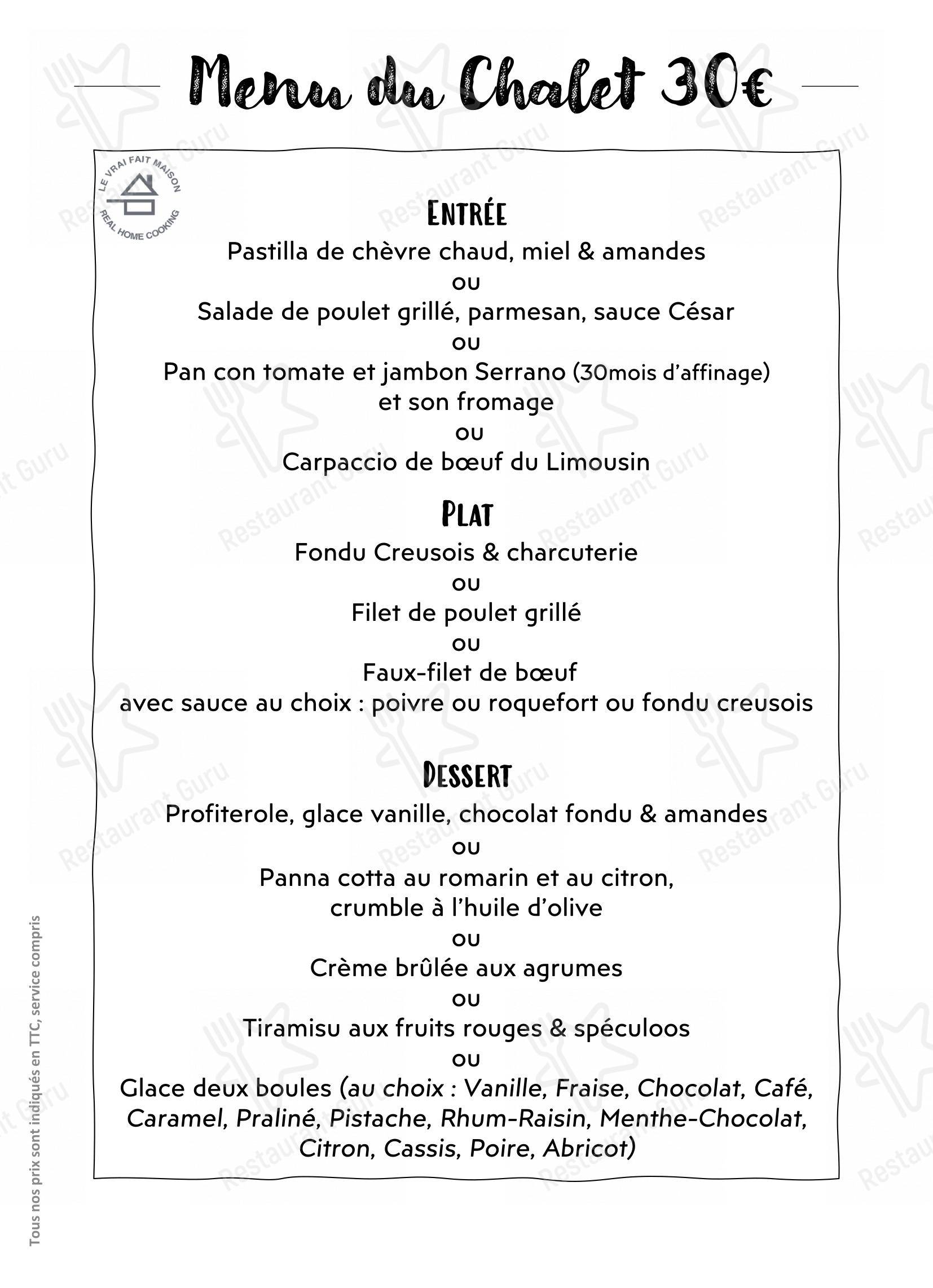 Menu au Le Chalet des Pierres Jaumâtres restaurant, Toulx-Sainte-Croix ...