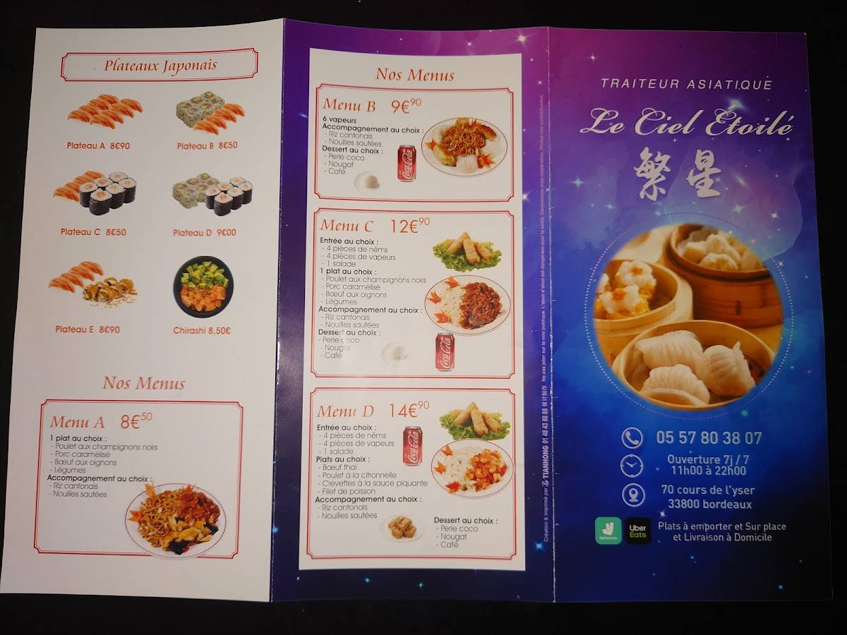 Menu au Le Ciel Étoilé restaurant, Bordeaux