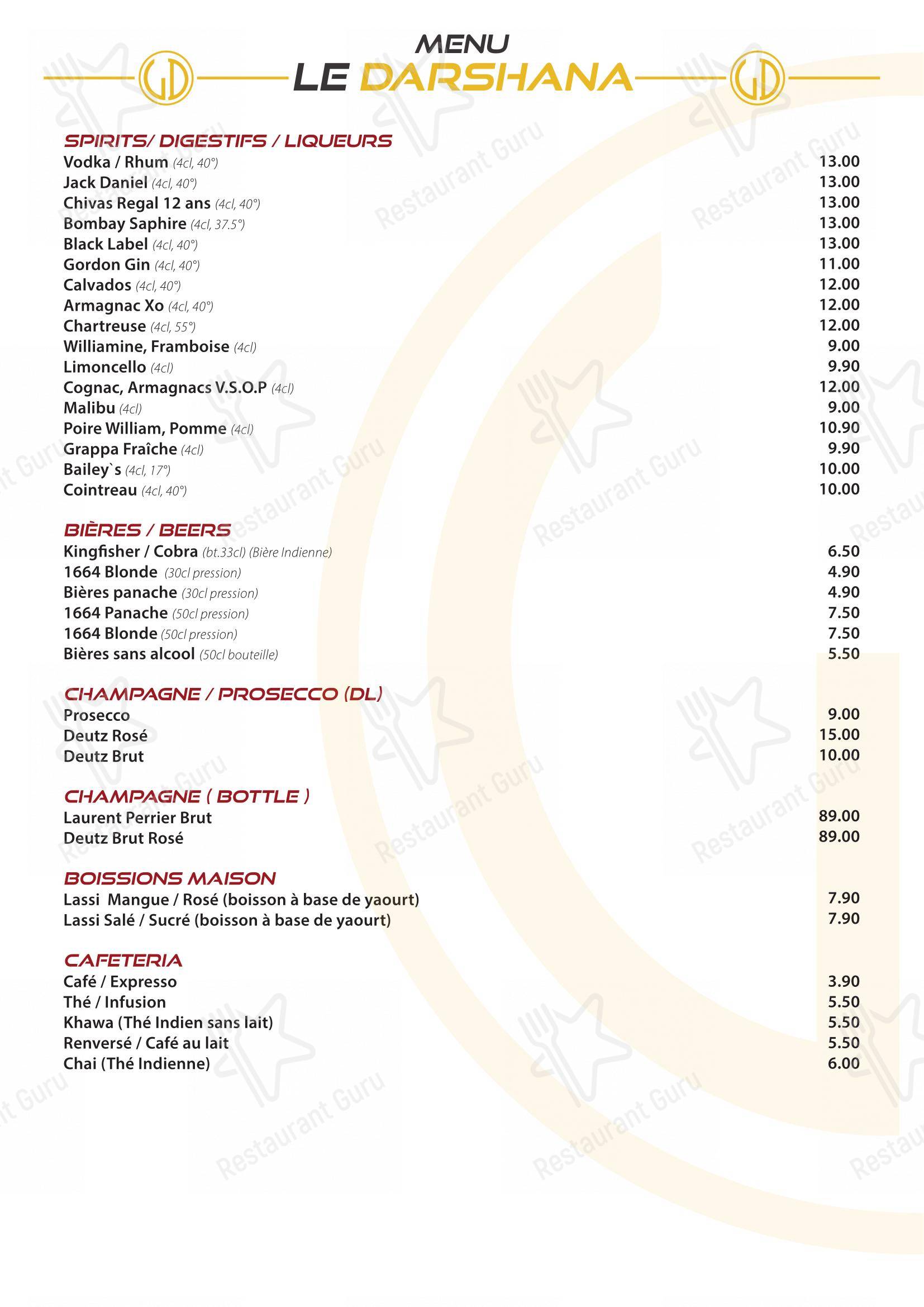 Speisekarte von Le Darshana Restaurant, Genf