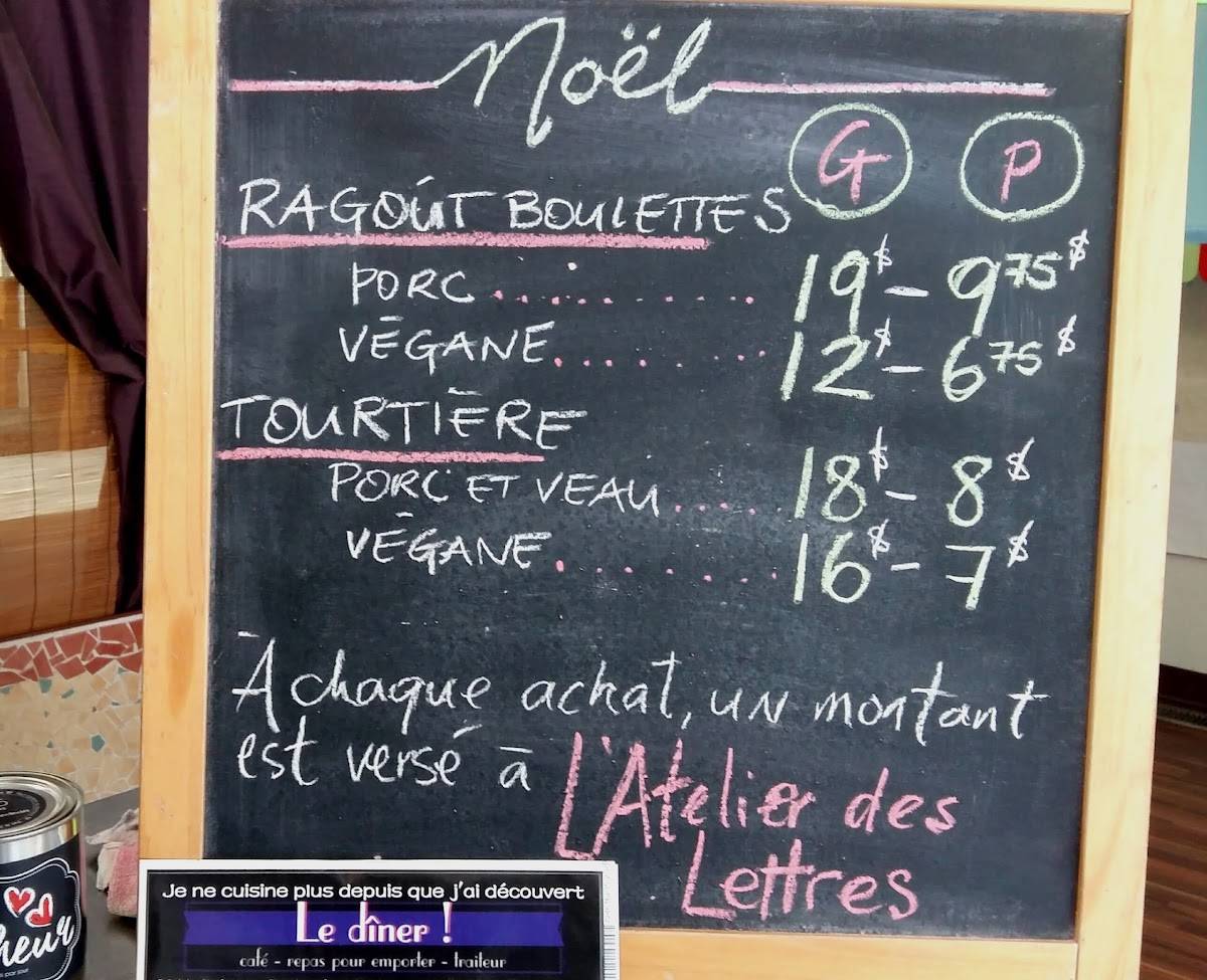 Menu at Le Dîner! cafe, Montréal