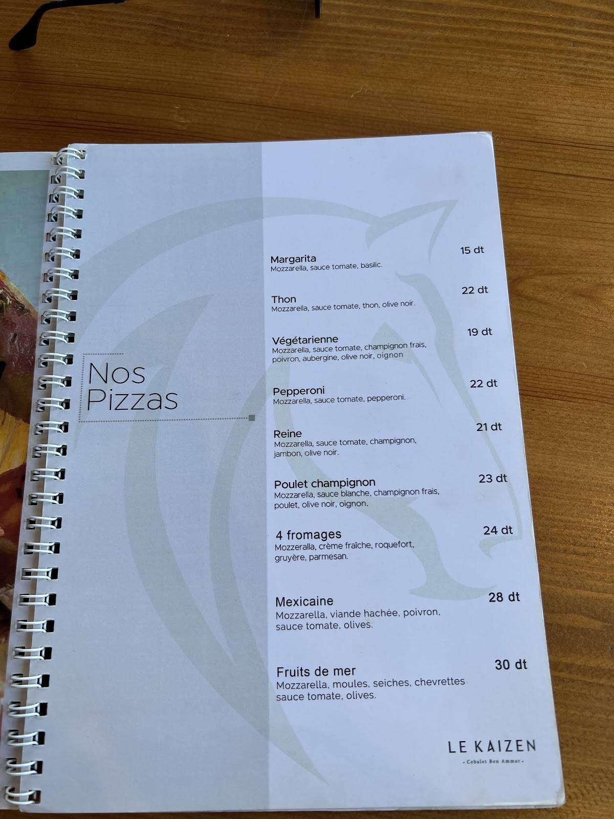 Menu at Le Kaizen Café restaurant, Sidi Thabet
