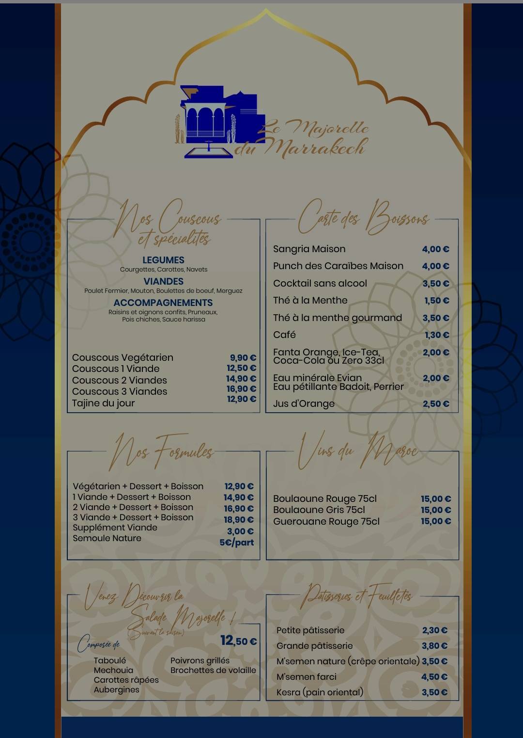 Menu au Le Majorelle du Marrakech - Bar à couscous - Halles Centrales ...