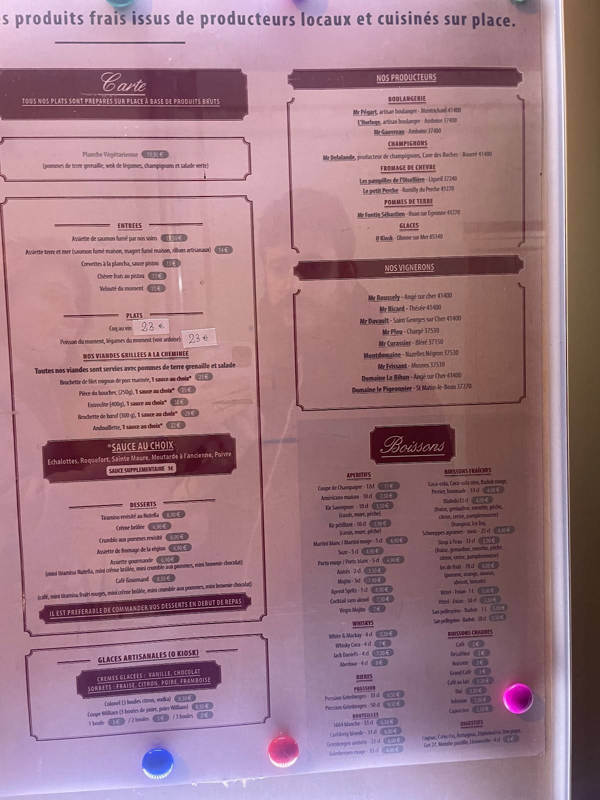 Menu au Le Parvis restaurant à viande, Amboise