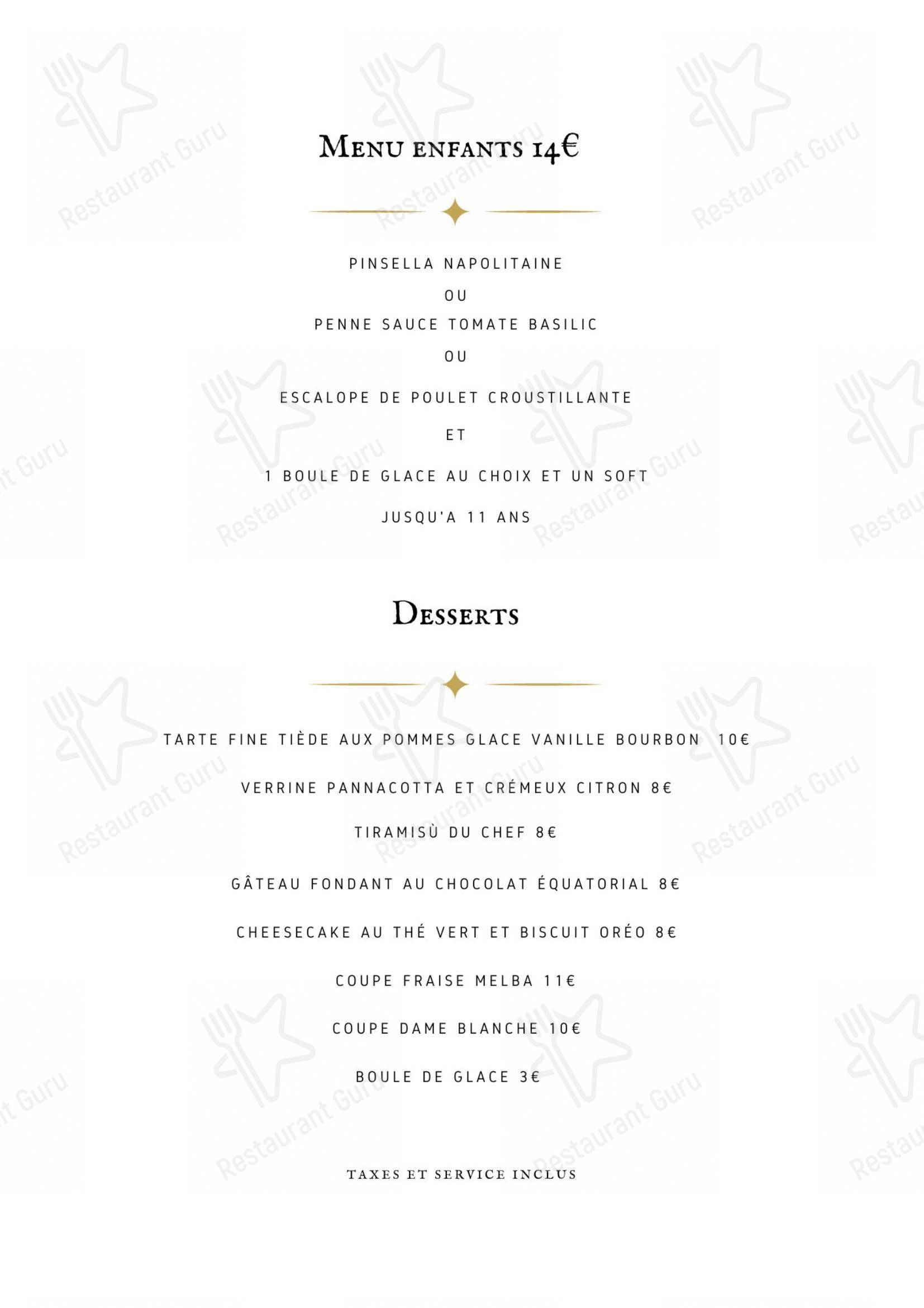 Menu au Le Petit Prince restaurant, Menton