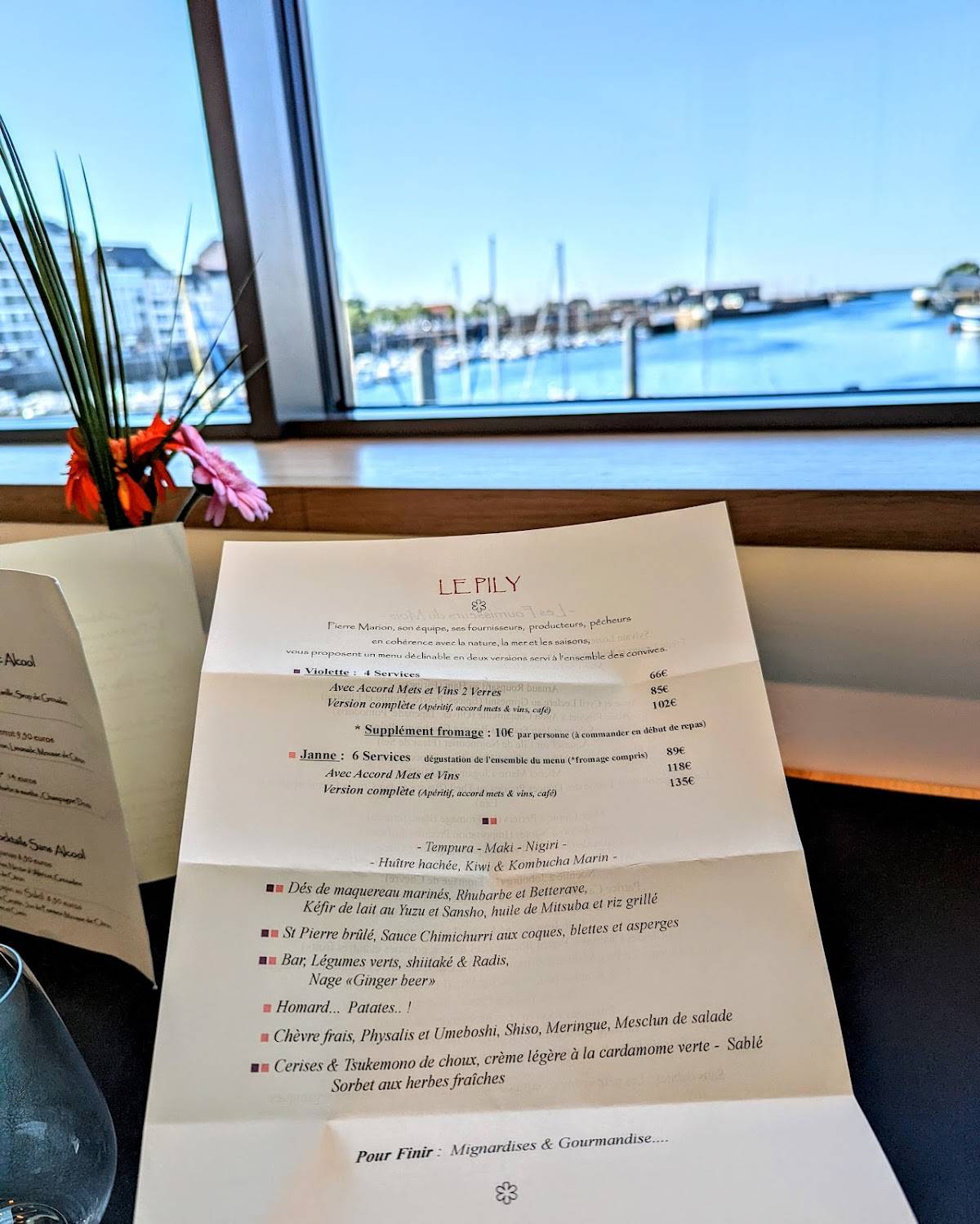 Menu at Le Pily restaurant, Cherbourg