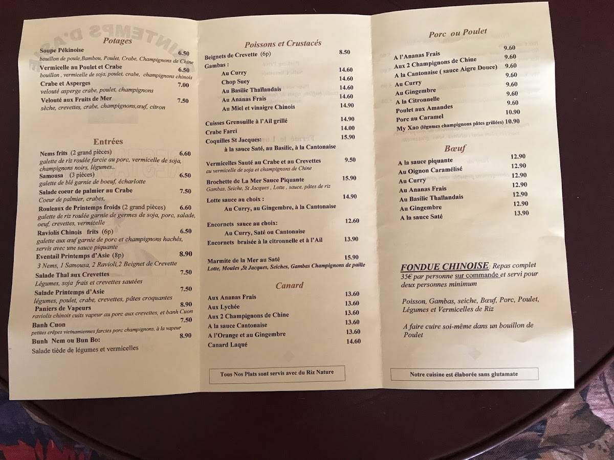 Menu au Le Printemps d'Asie restaurant, Carcassonne