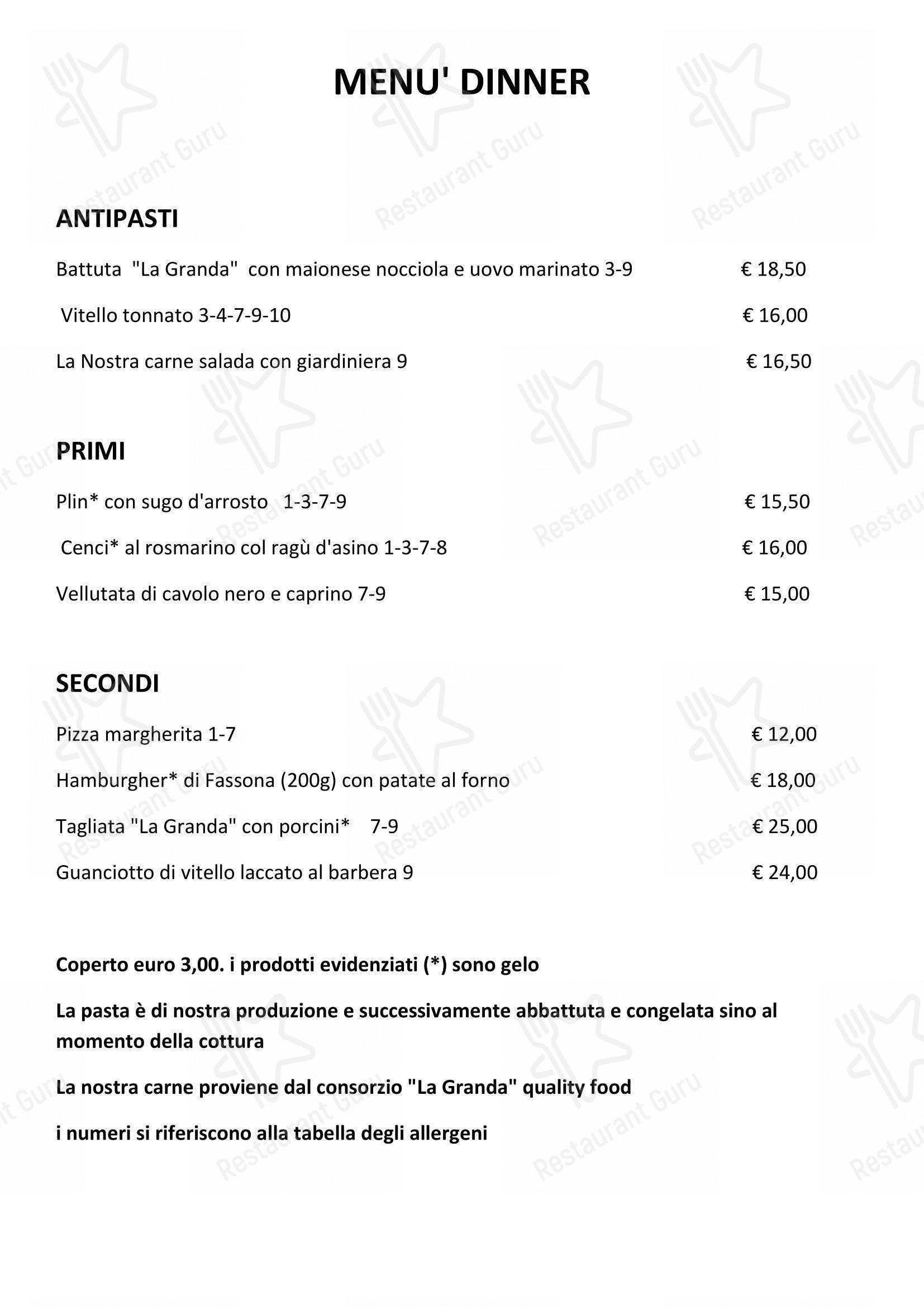 Menu at Le Regine restaurant, Turin