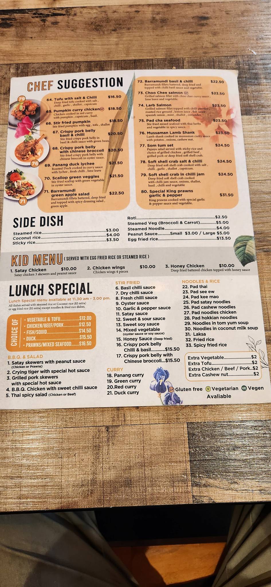 Menu at Le Rose Thai Cuisine restaurant, Tarrawanna