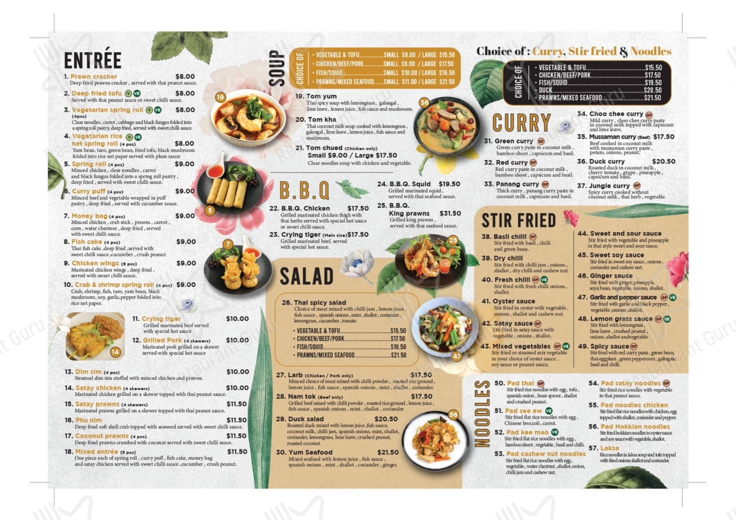 Menu at Le Rose Thai Cuisine restaurant, Tarrawanna
