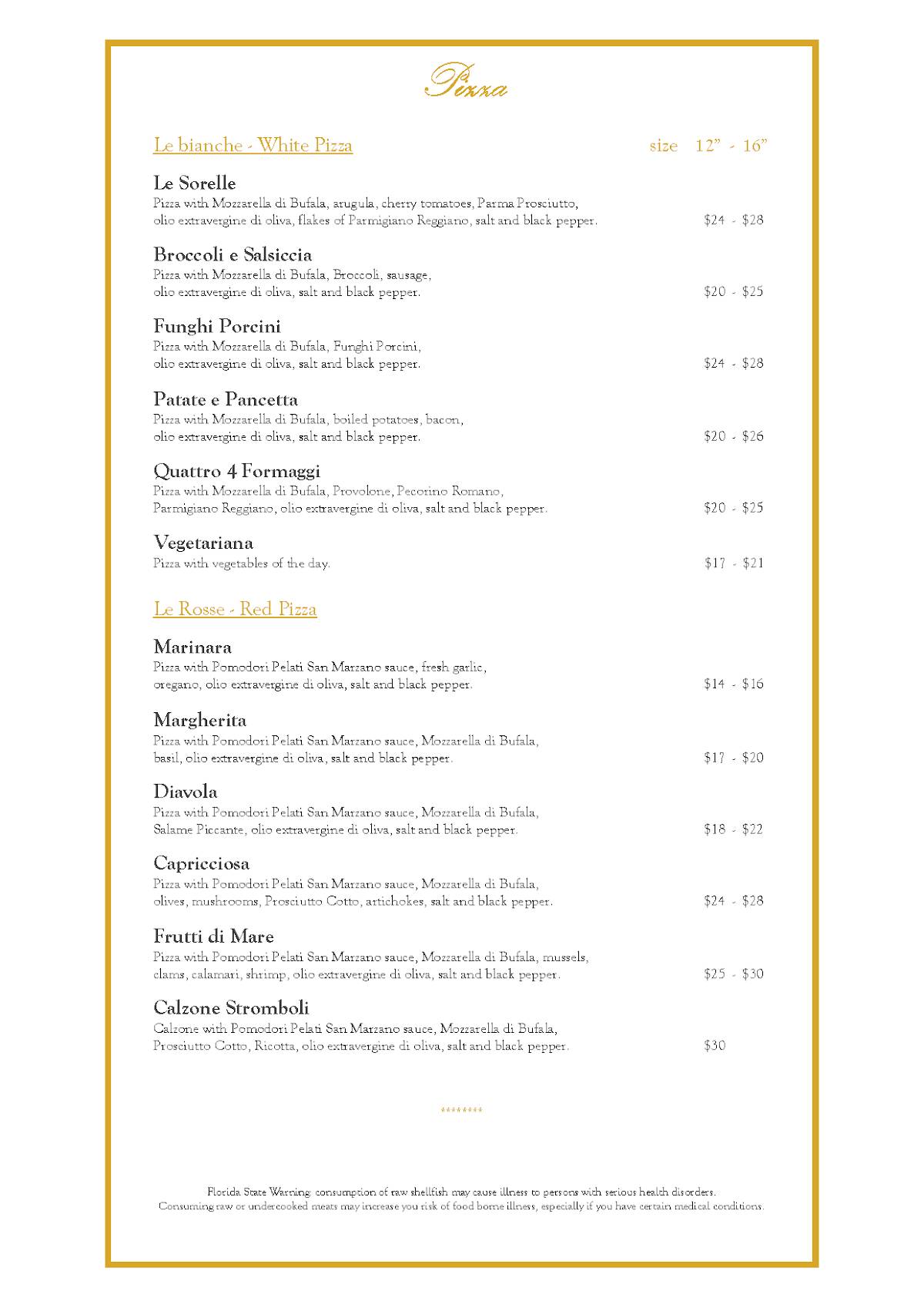Menu at Le Sorelle Restaurant Boca Raton, Boca Raton
