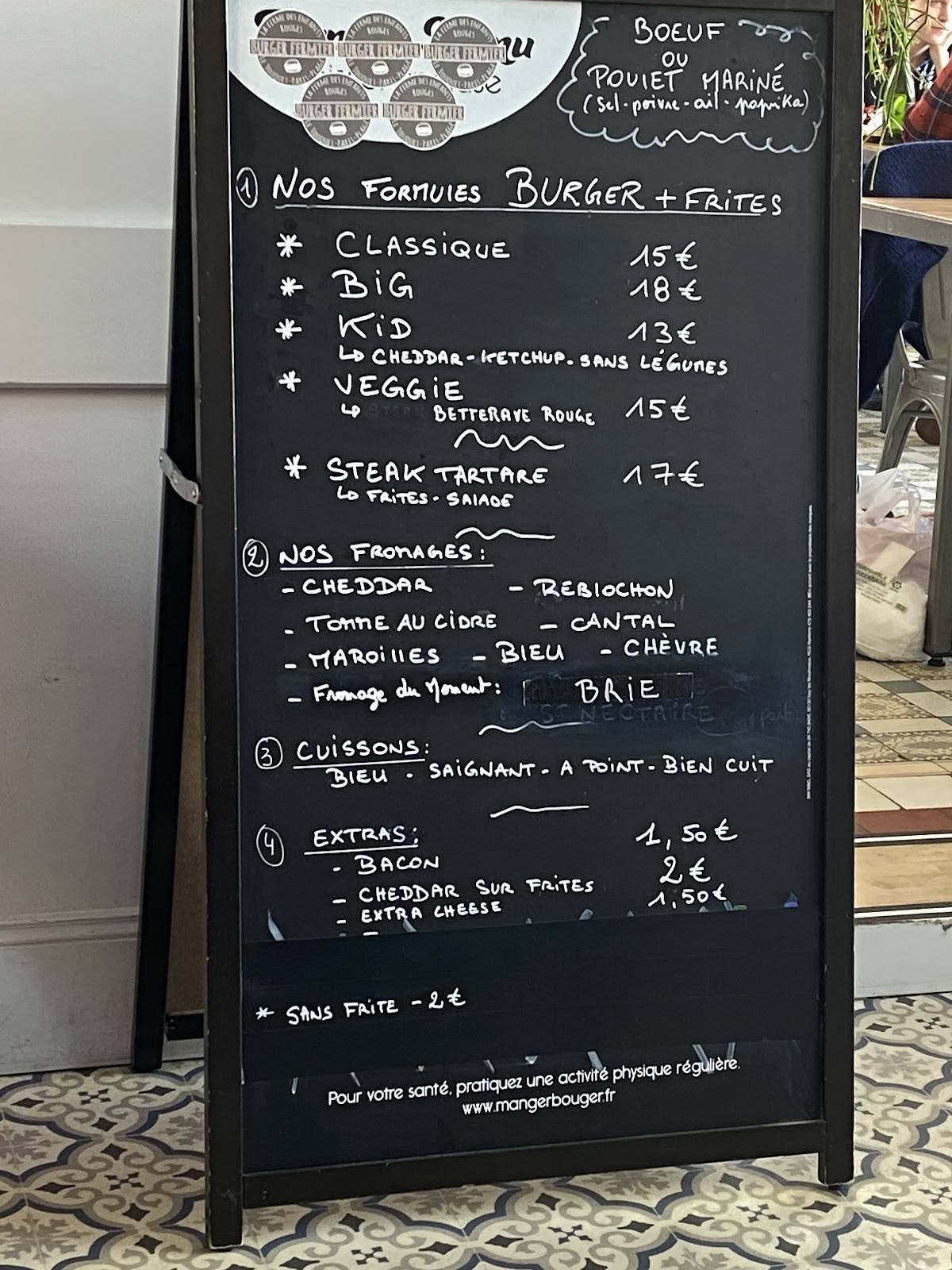 Menu au Burger fermier des Enfants Rouges restaurant, Le Touquet-Paris ...