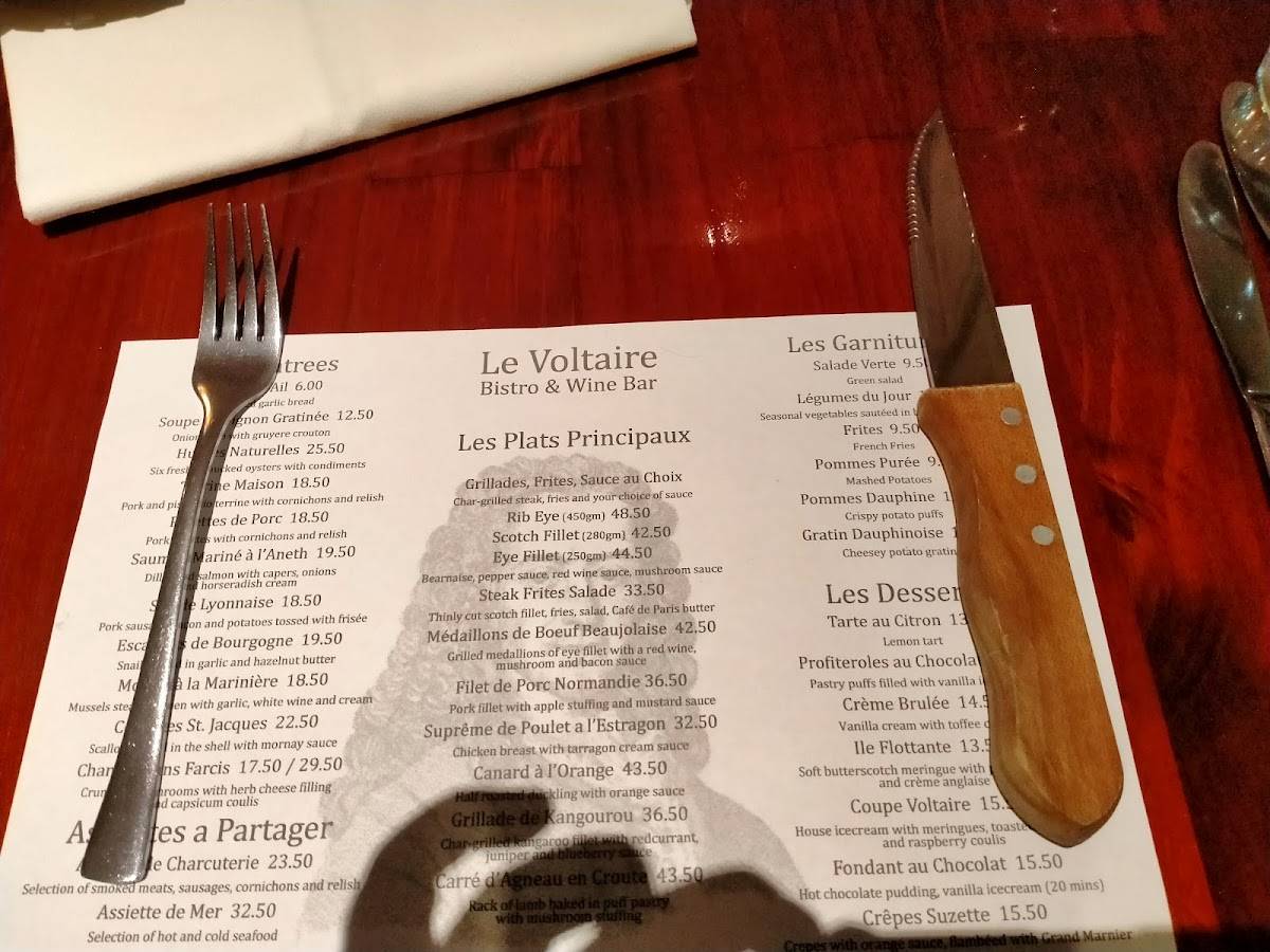 Menu at Le ﻿﻿Voltaire Bistro Francais restaurant, Belgrave
