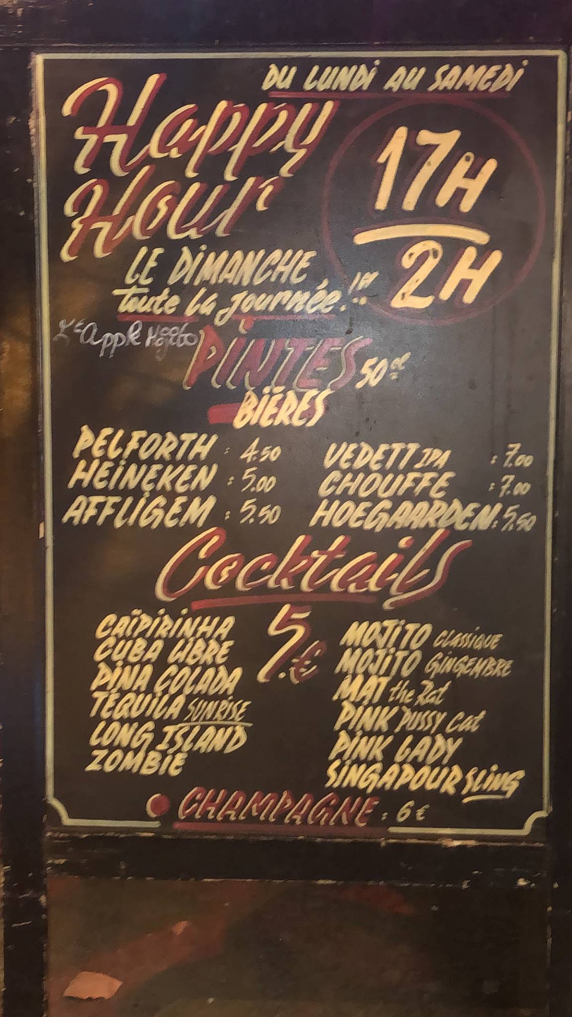 Menu at Le Voltaire pub & bar, Paris, 18 Bd Voltaire