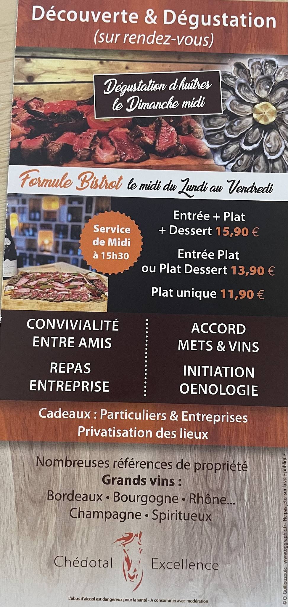 Menu au Le clos margaux restaurant, Pontchâteau