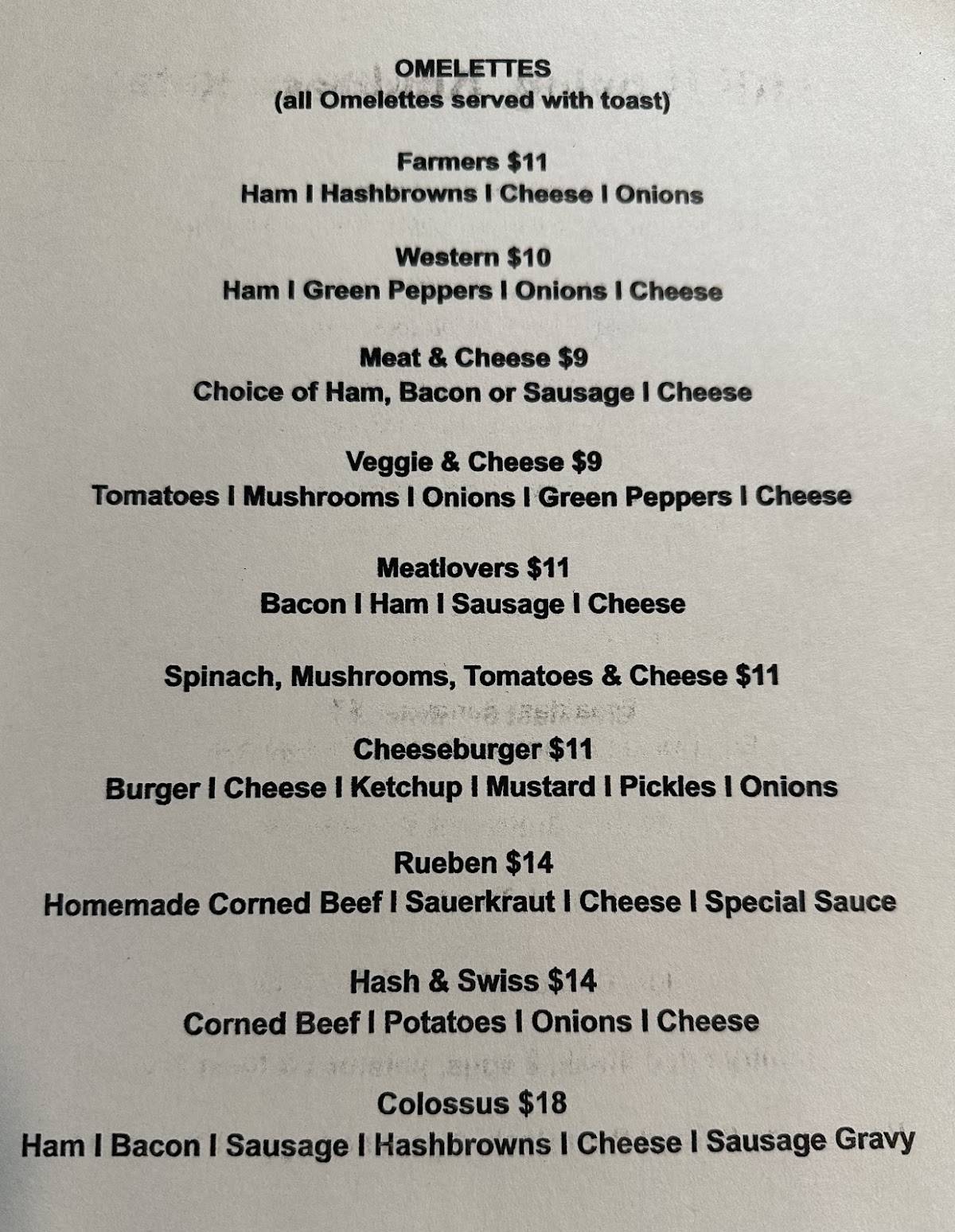 Menu at Leah's Korner Kafe restaurant, Coleman