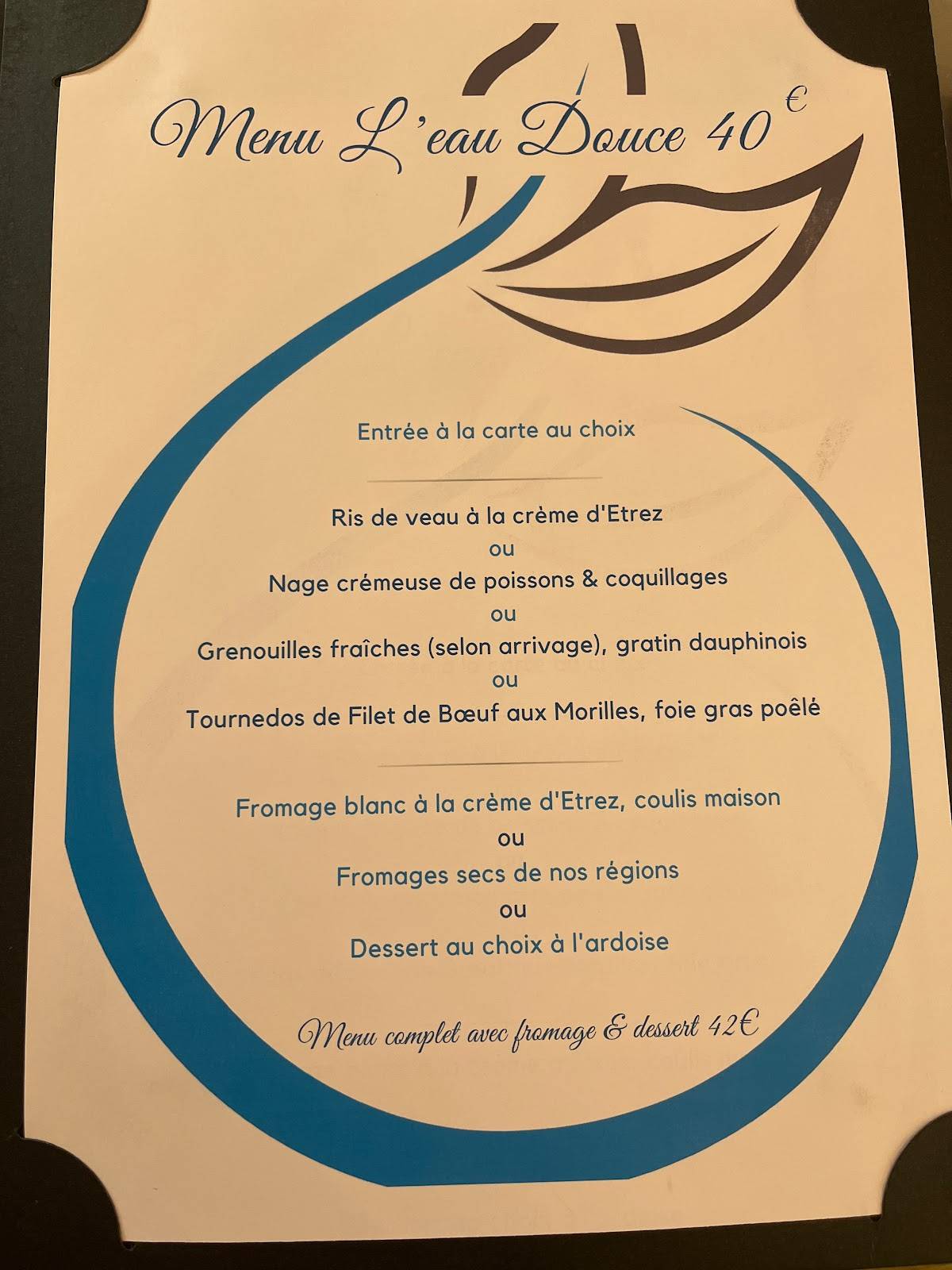 Menu au L'eau Douce restaurant, Montmerle-sur-Saône, 53 Rue de Mâcon