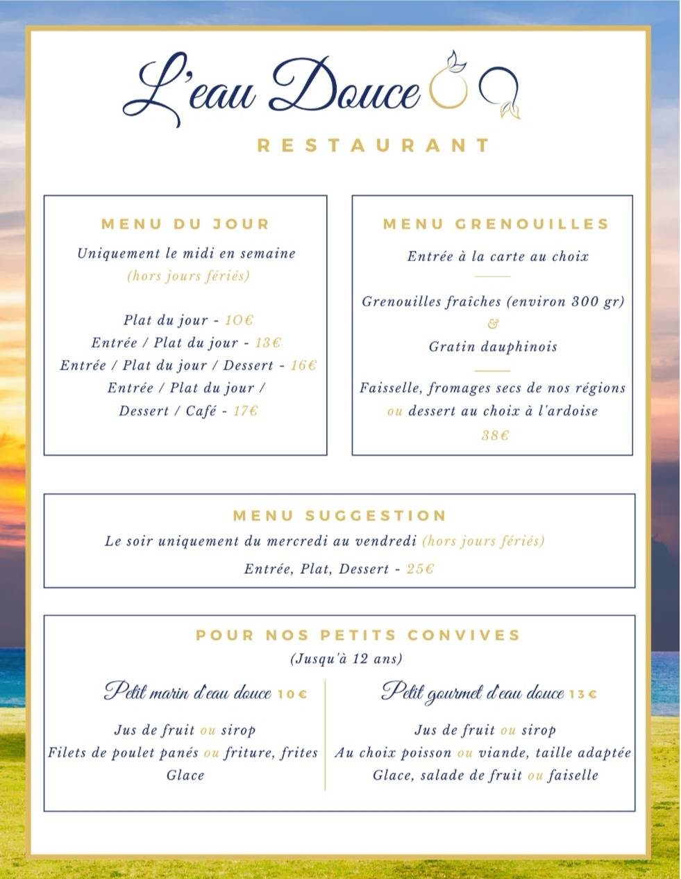 Menu au L'eau Douce restaurant, Montmerle-sur-Saône, 53 Rue de Mâcon
