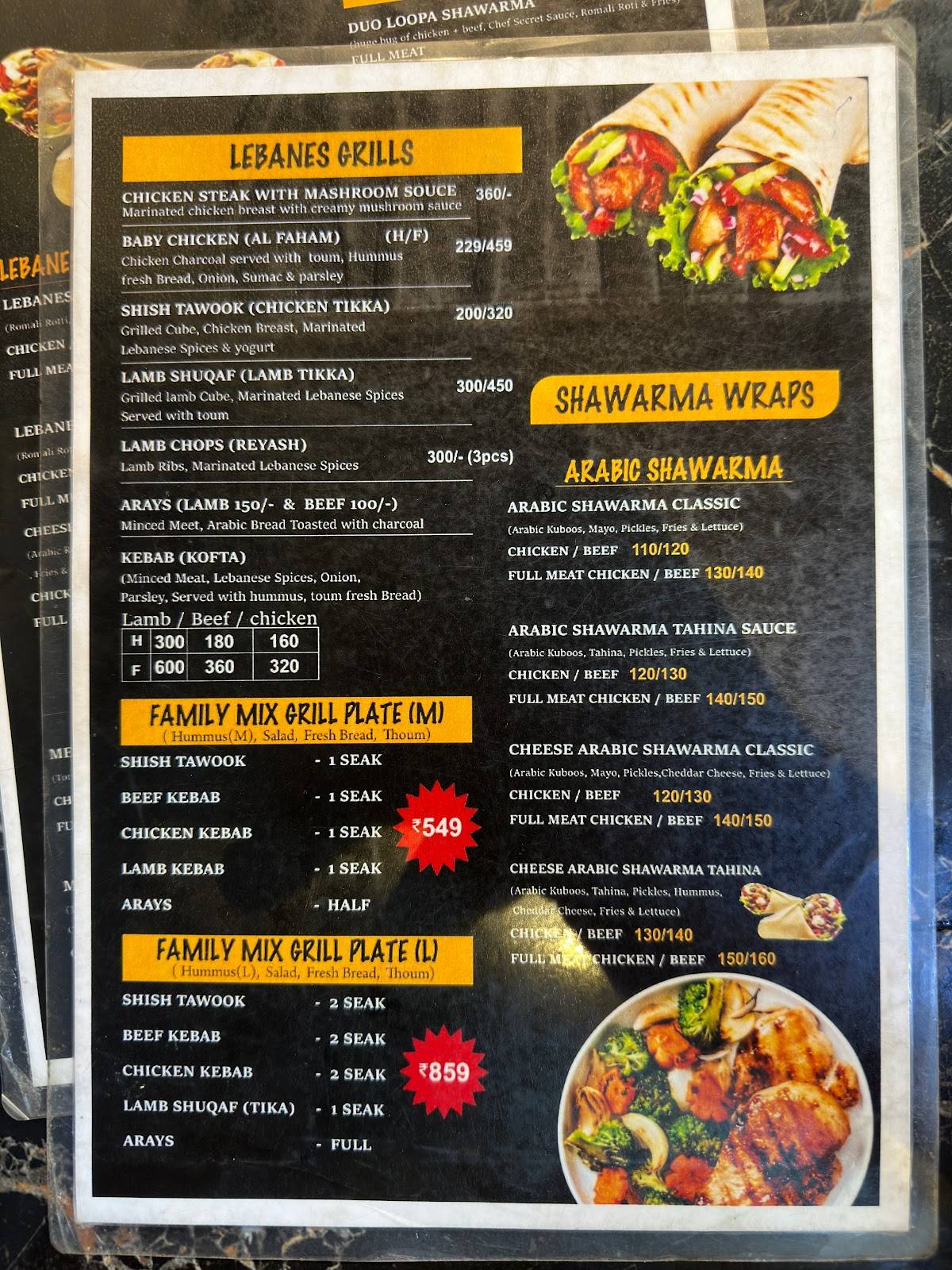 Menu at Lebanese Kebab. Mediterranean & Italian cuisine, Thiruvananthapuram