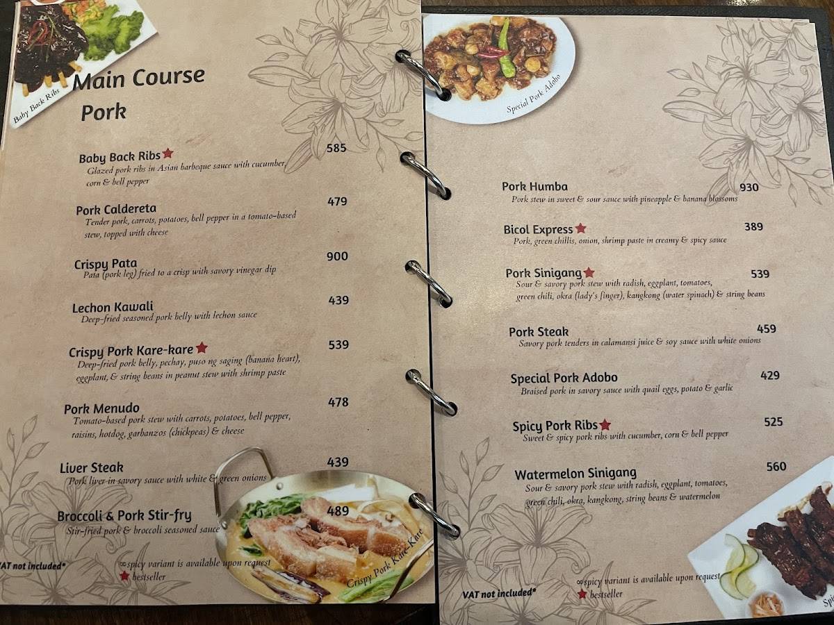 Menu at Lola Feling Restaurant Legazpi, Legazpi City