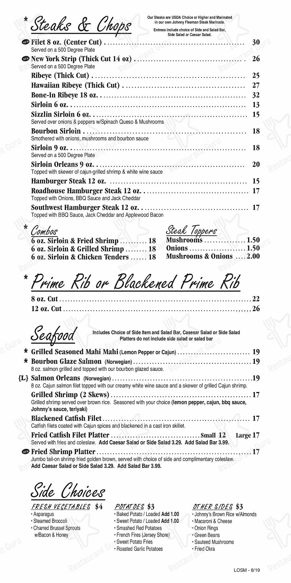 Menu at Legends Steakhouse, Smyrna