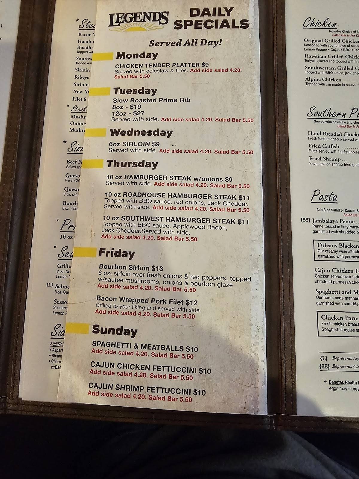 Menu at Legends Steakhouse - Smyrna, Smyrna