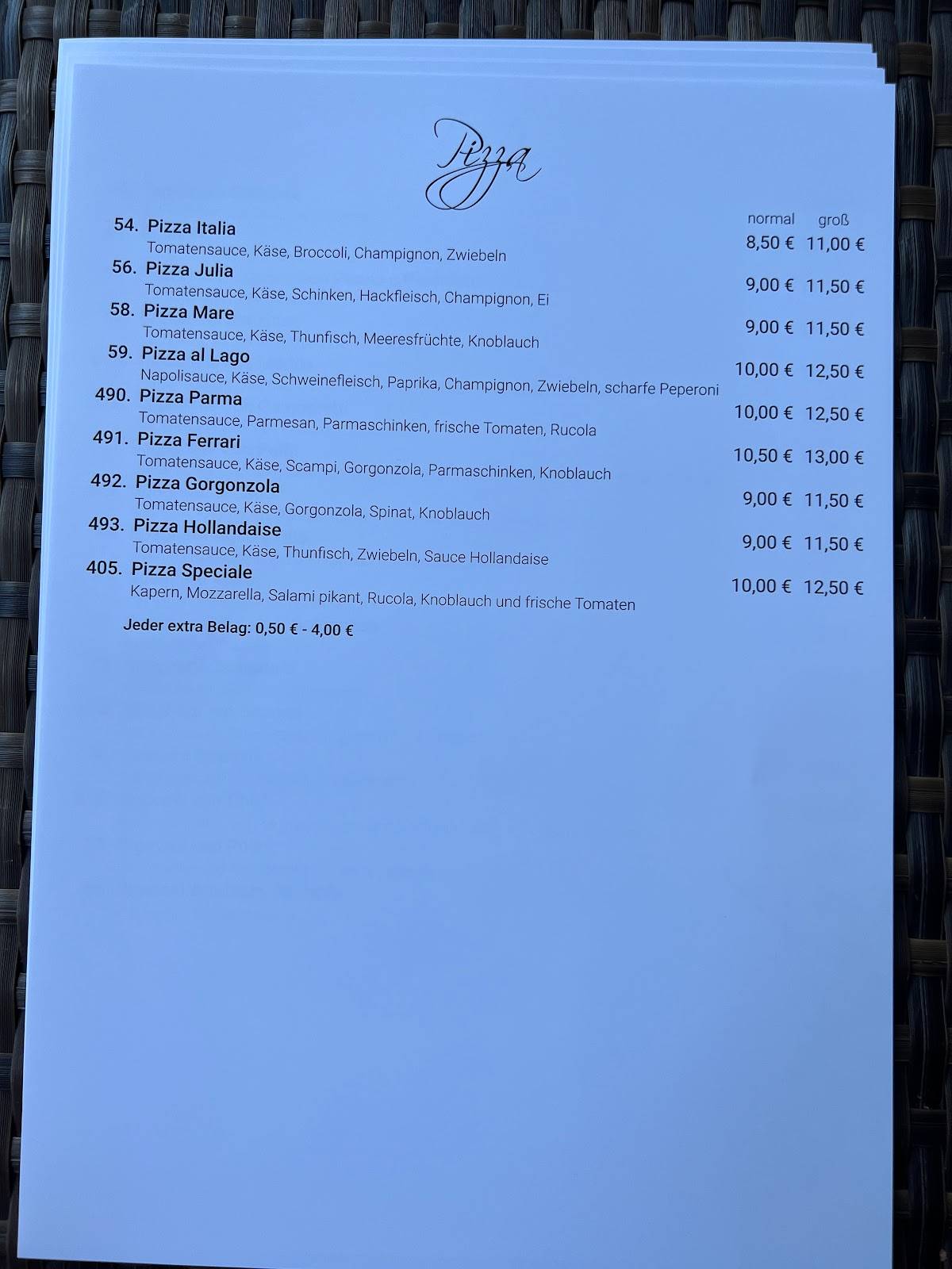 Menu at Al Lago restaurant, Lembruch