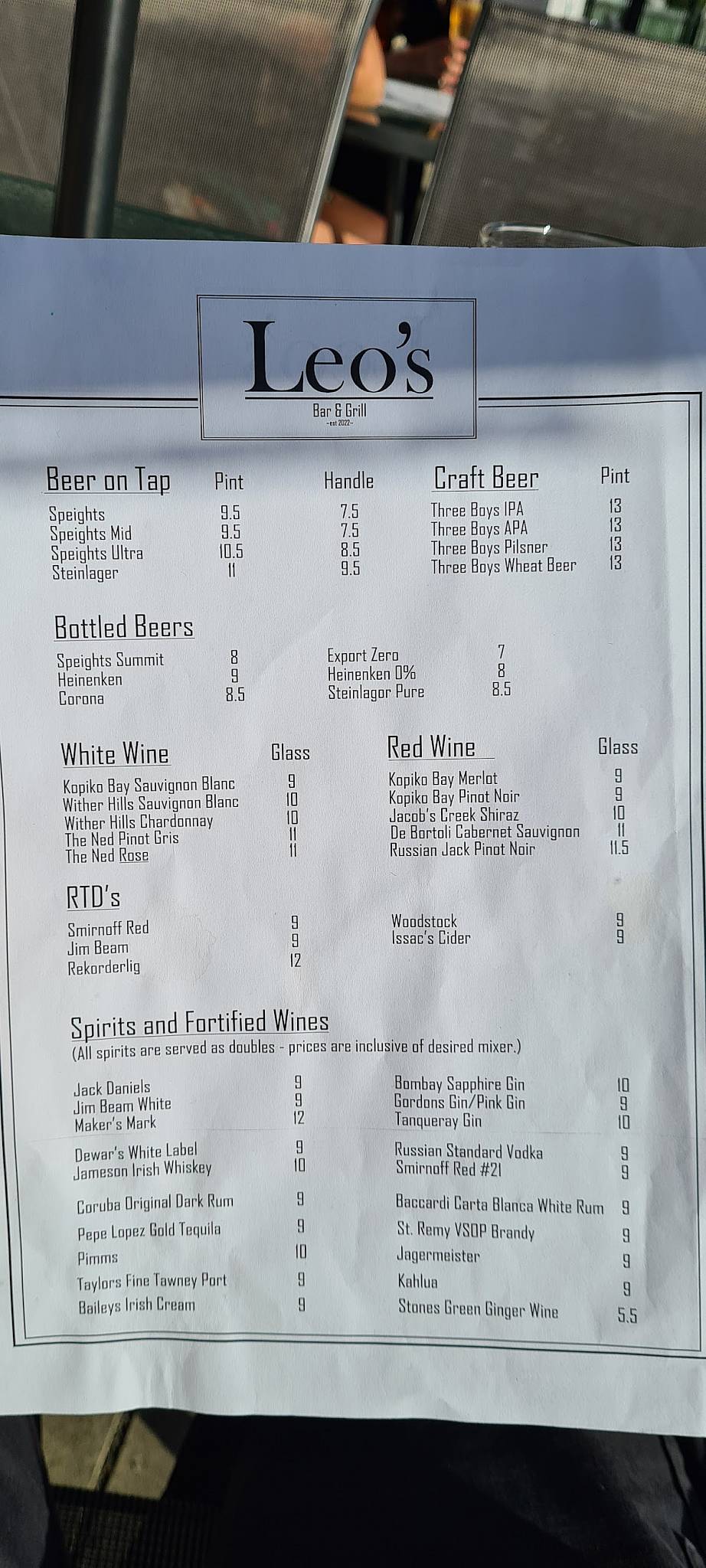 Menu at Leo's Bar & Grill, Ashburton