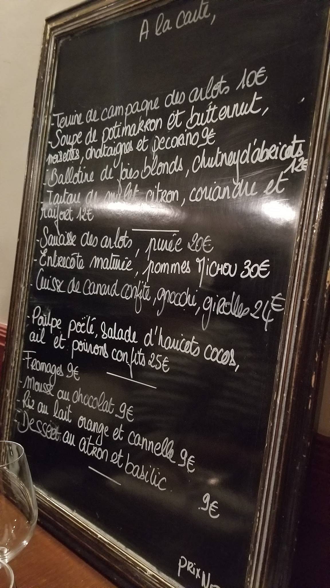 Menu at Les Arlots restaurant, Paris, 136 Rue du Faubourg Poissonnière