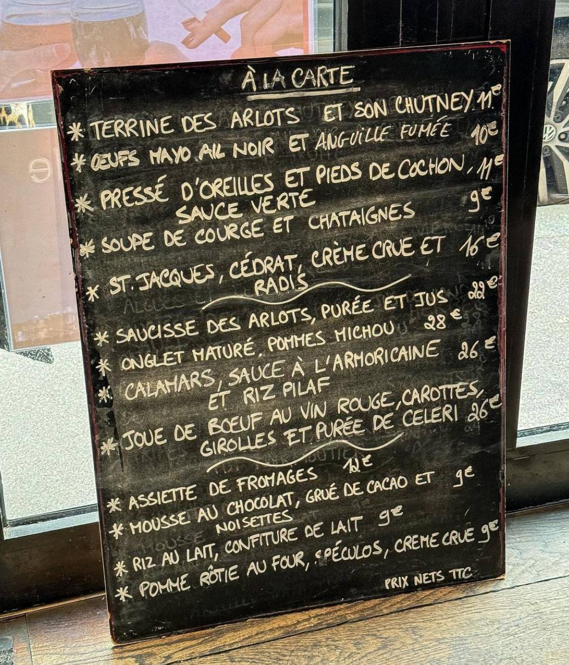 Menu at Les Arlots restaurant, Paris, 136 Rue du Faubourg Poissonnière