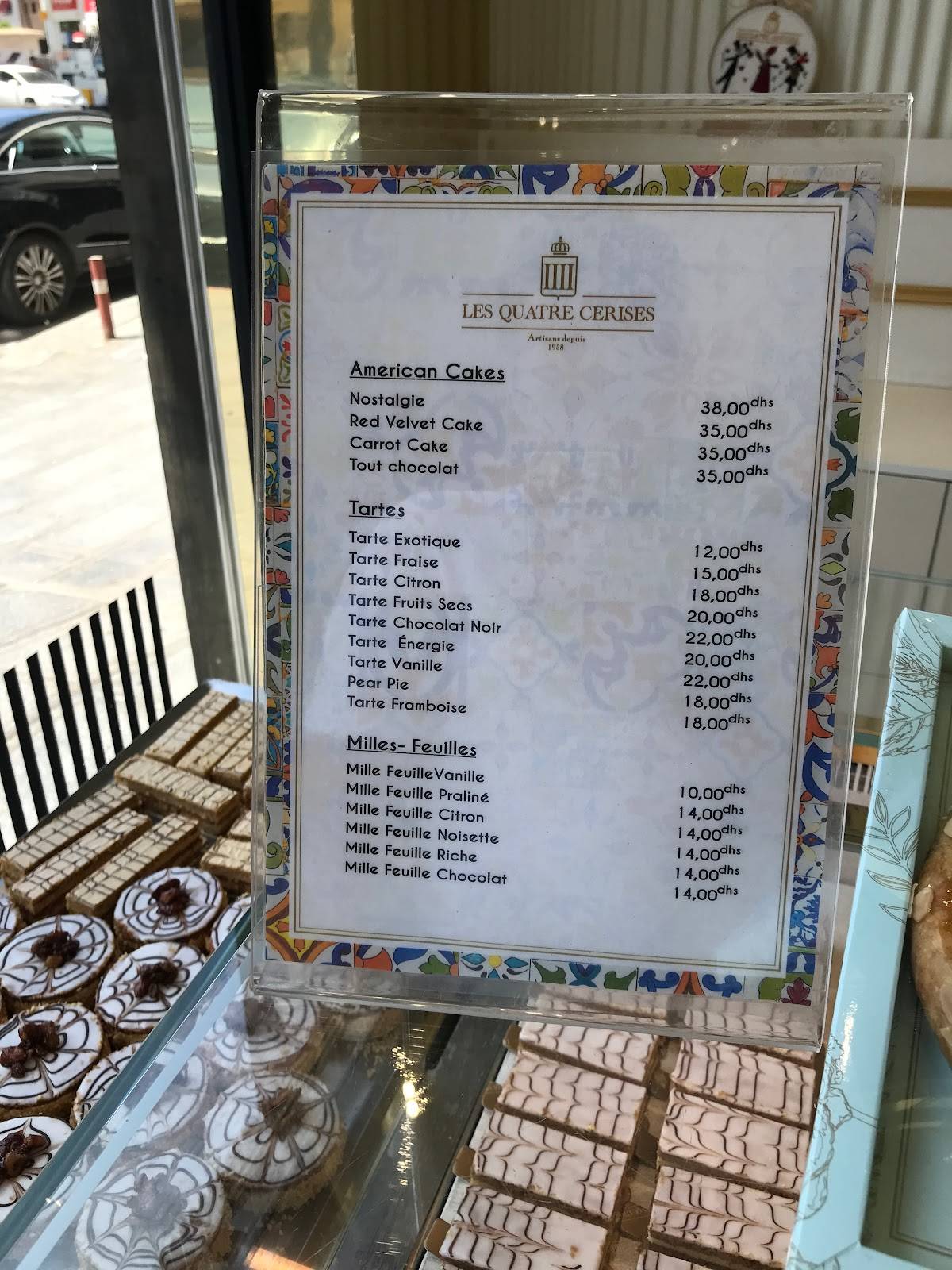 Menu au Les Quatre Cerises - Bourgogne, Casablanca