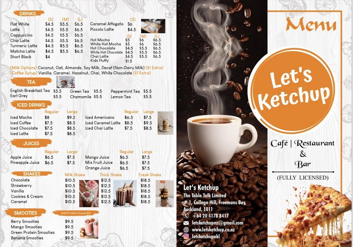 Menu at Let’s Ketchup restaurant, Auckland