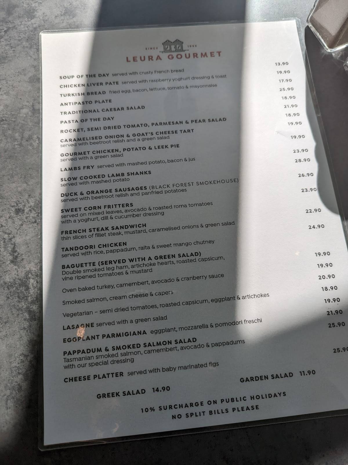 Menu at Leura Gourmet cafe, Leura, 159 Leura Mall