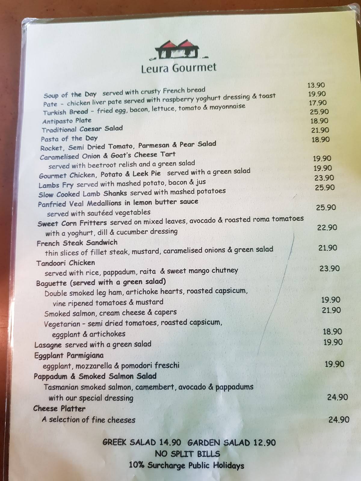 Menu at Leura Gourmet cafe, Leura, 159 Leura Mall