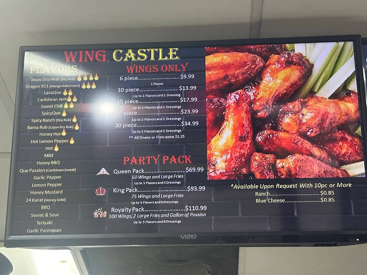 Menu at Wing Castle restaurant, Lewisville
