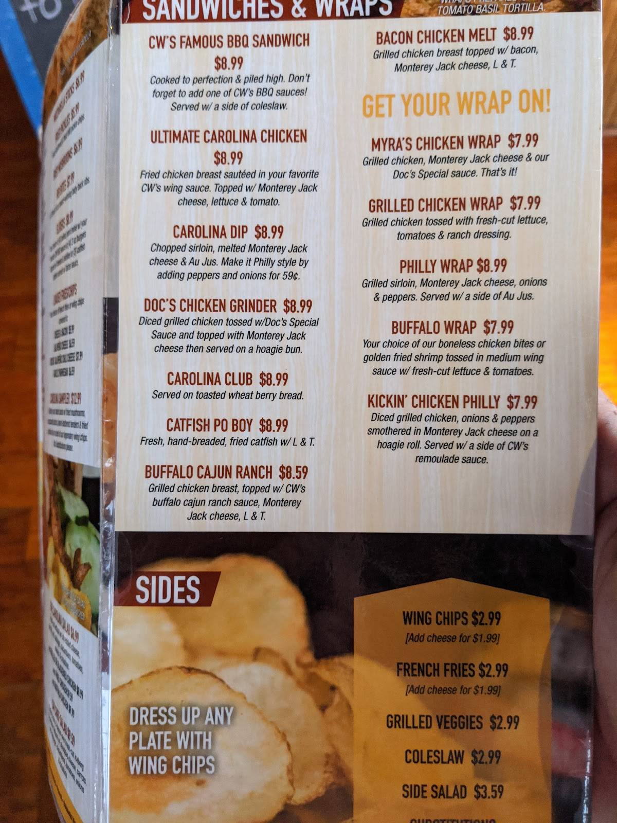 Menu at Carolina Wings & Rib House restaurant, Lexington, S Lake Dr