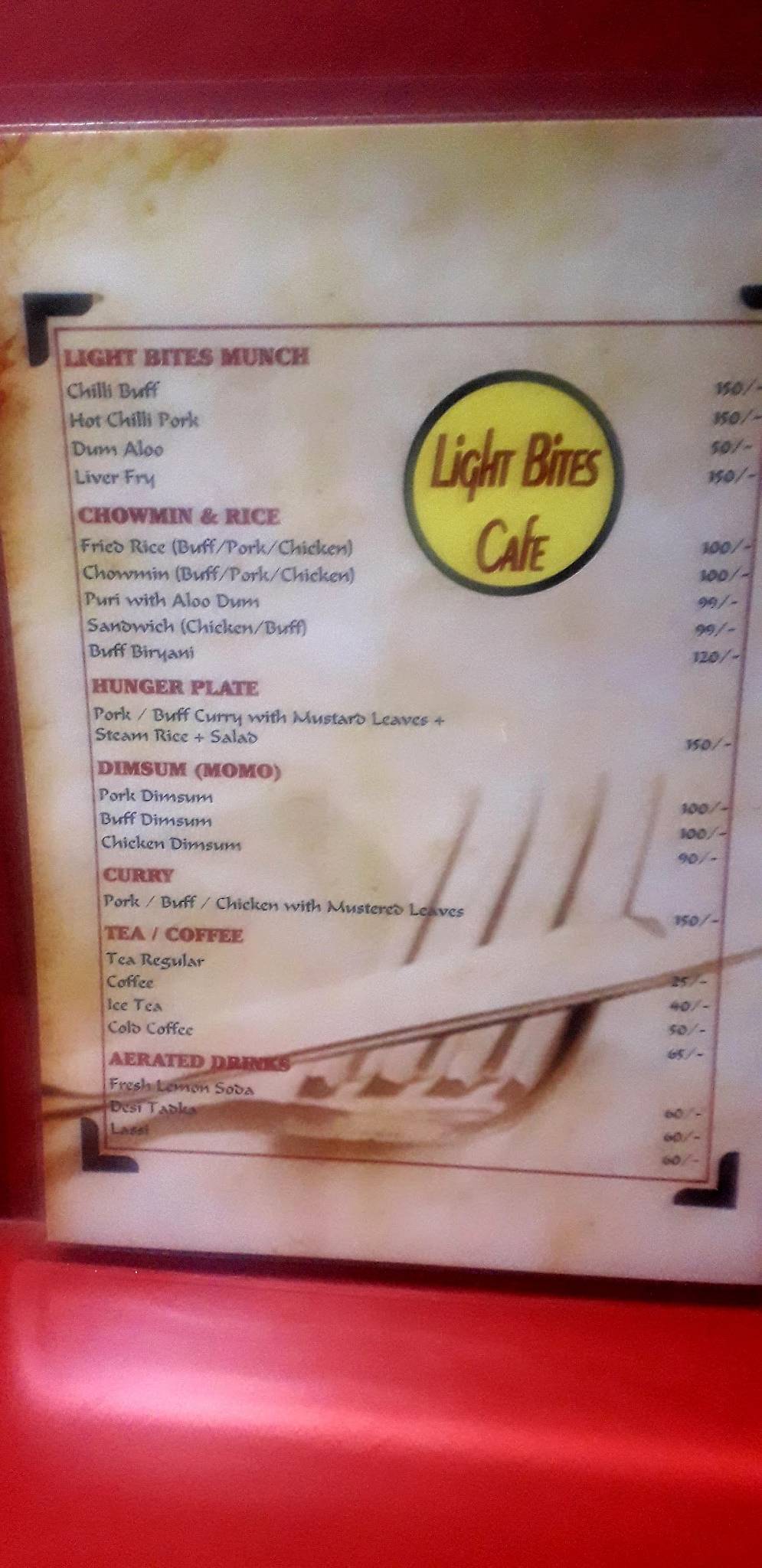 Menu at Light Bites Cafe, New Delhi