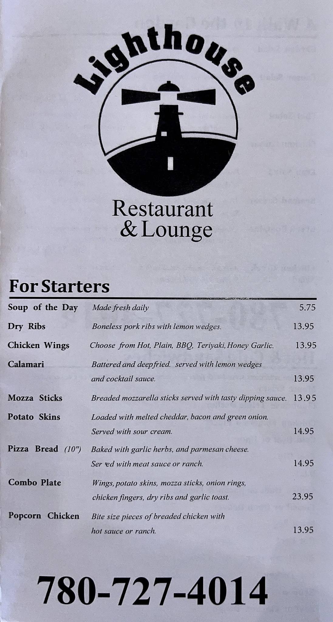 Menu at Lighthouse Restaurant & Lounge, Entwistle, 47 Ave
