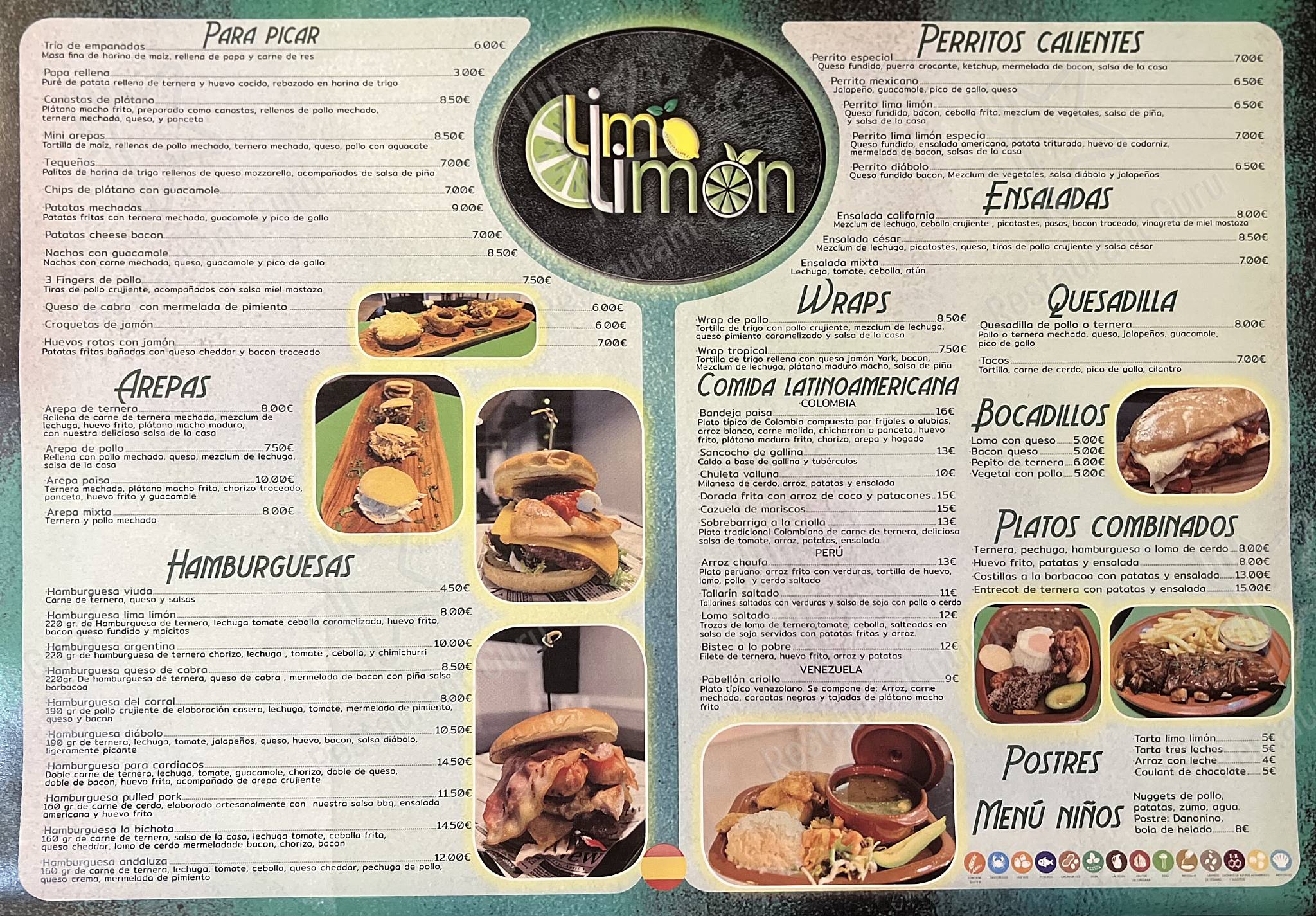 Menu at Lima Limón bar restaurante grill, Garrucha