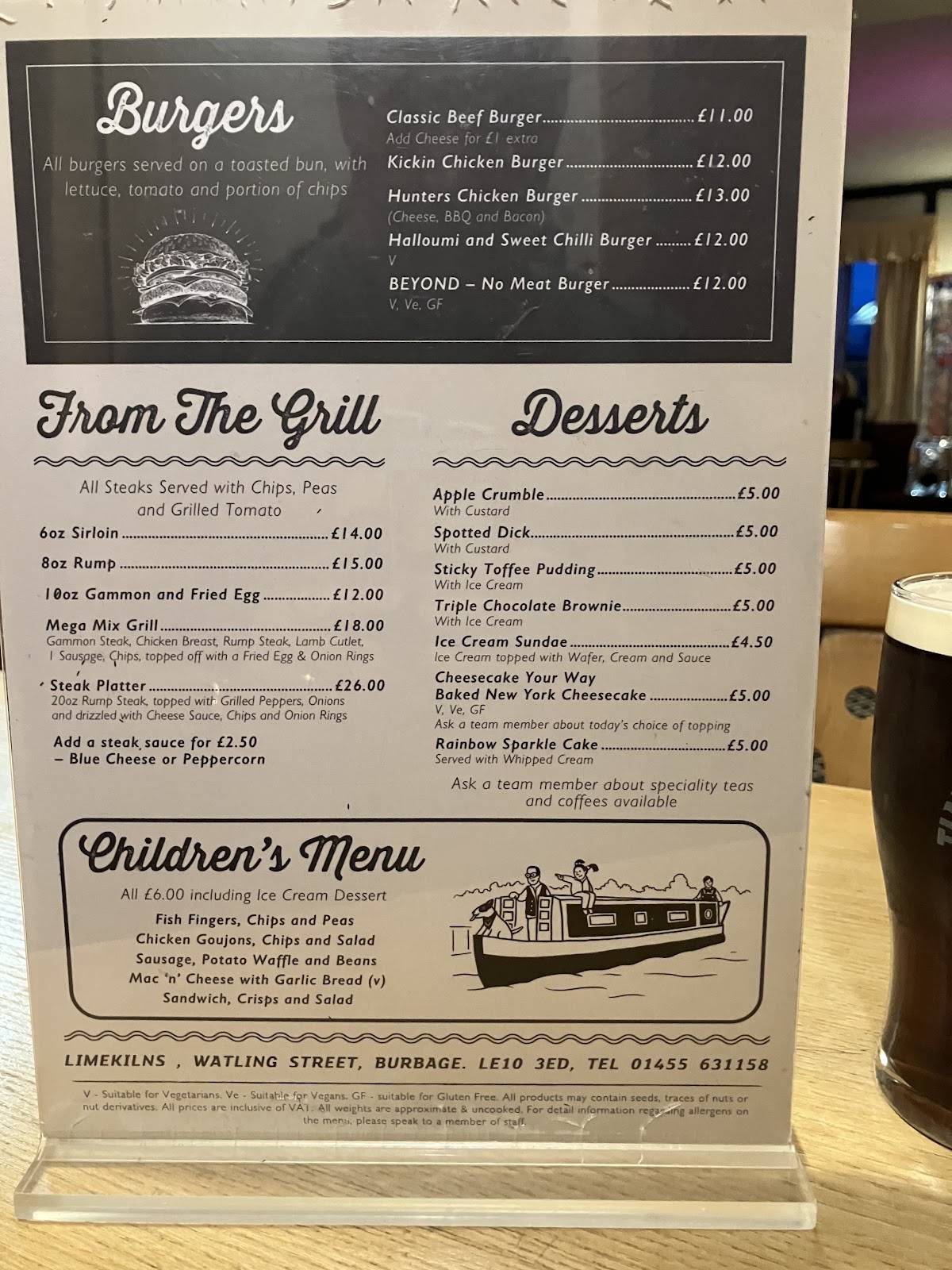 Menu at Lime Kilns pub & bar, Hinckley
