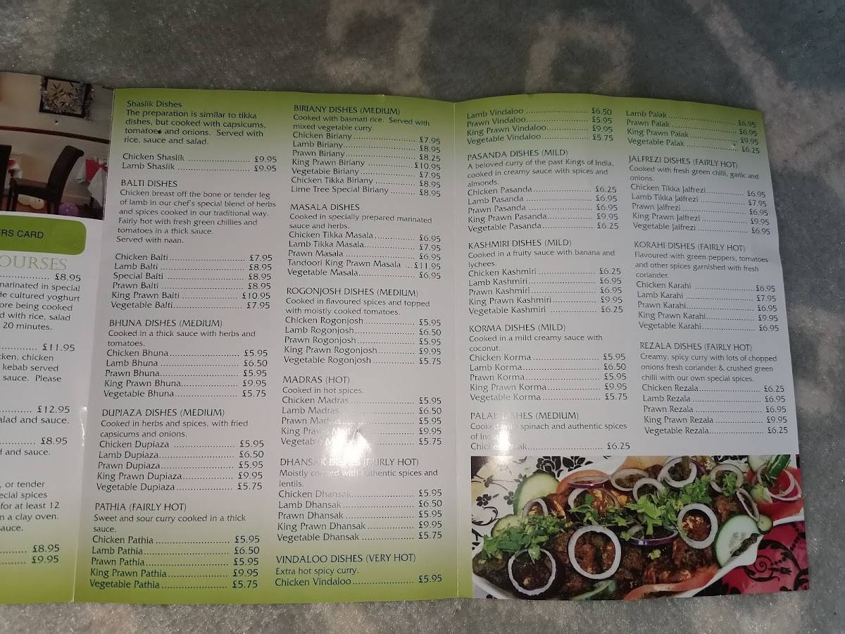 Menu at Lime Tree Indian Cuisine restaurant, Coupar Angus