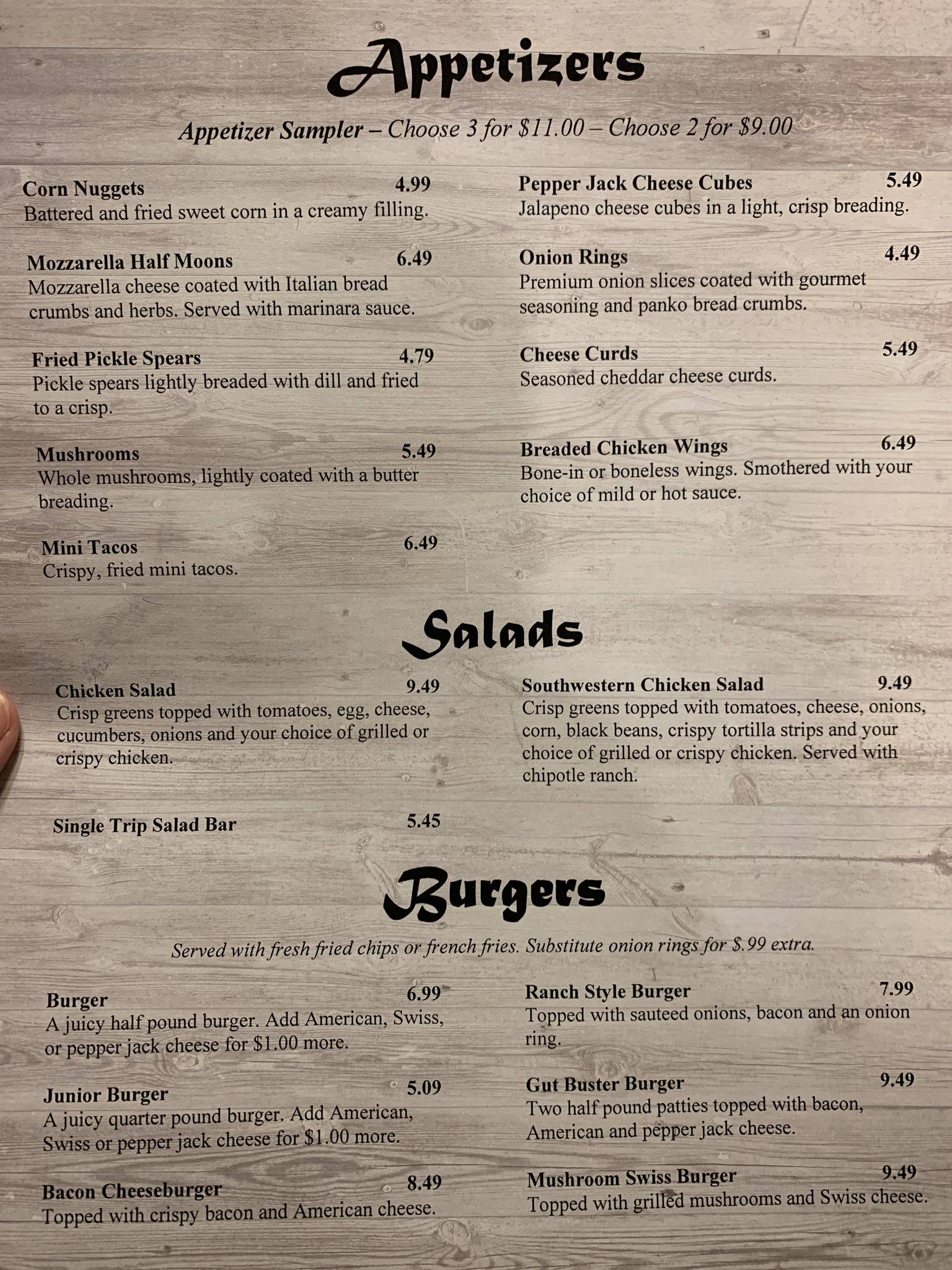 Menu at Linn American Legion restaurant, Linn