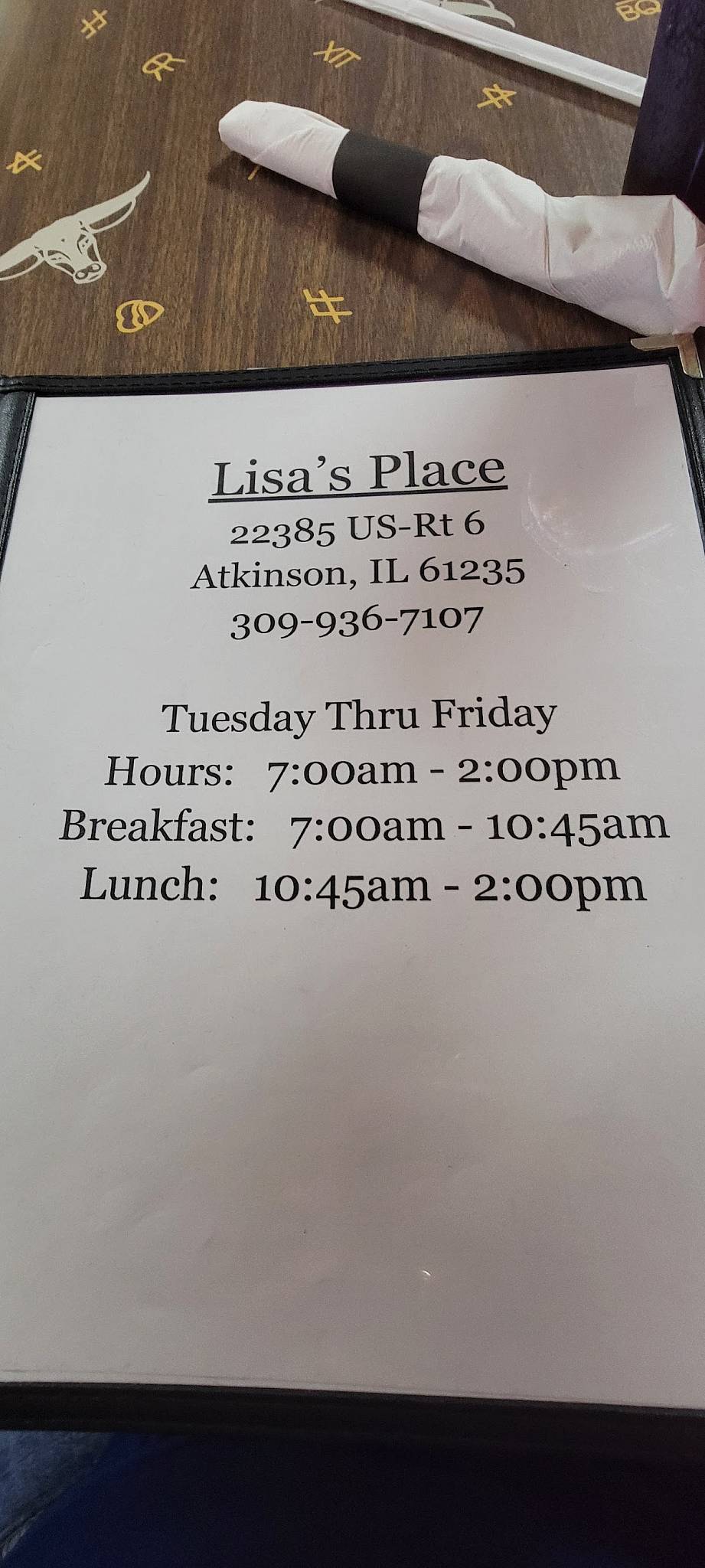 Menu at Lisa's Place desserts, Atkinson