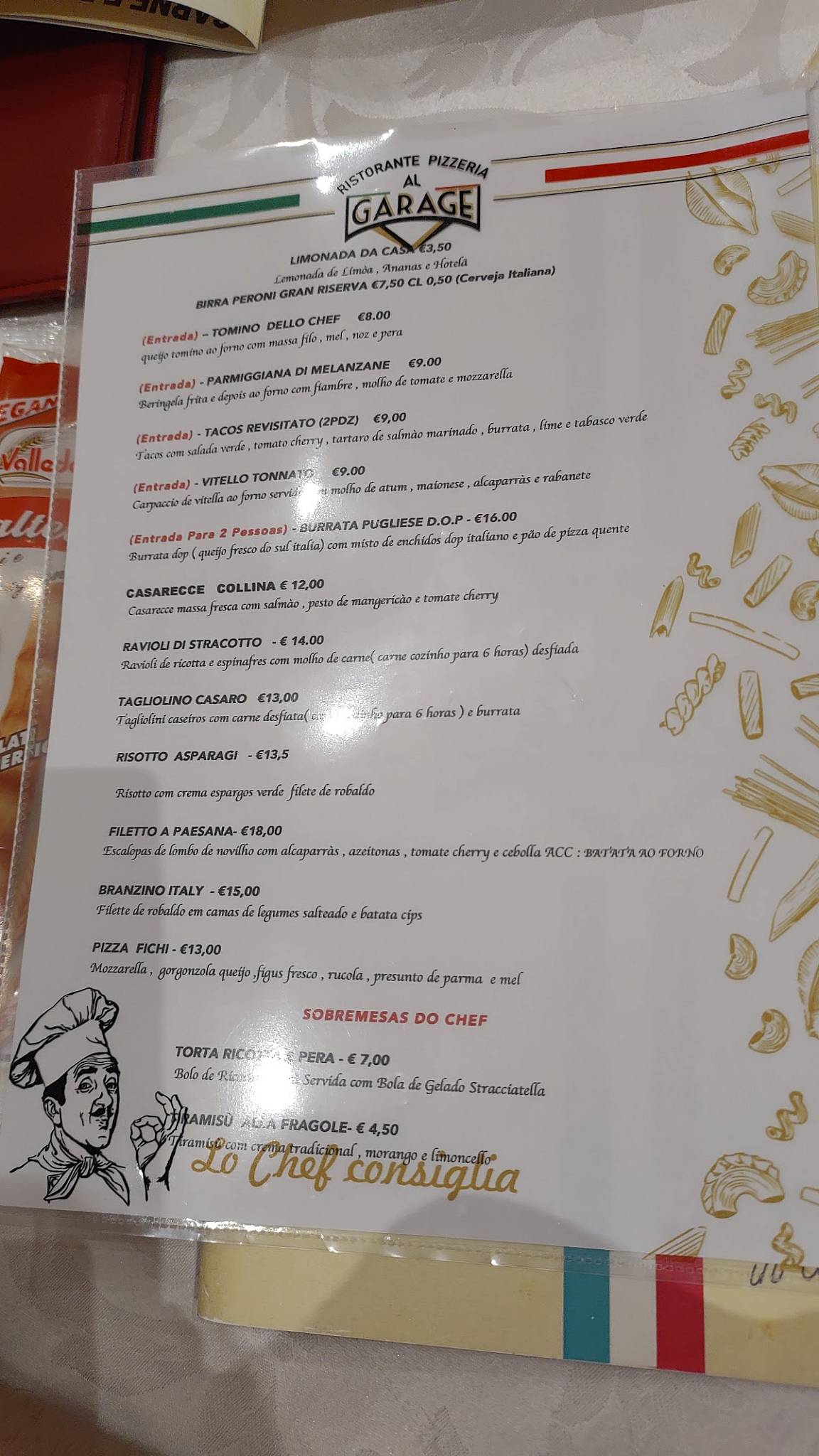 Menu em Al Garage restaurante, Lisboa