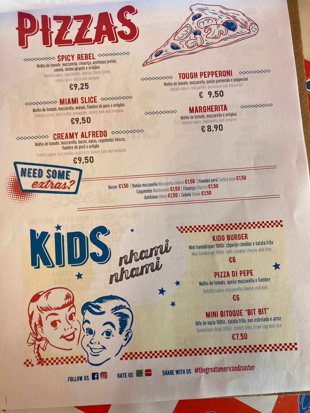 Menu em The Great American Disaster pub & Bar, Lisboa