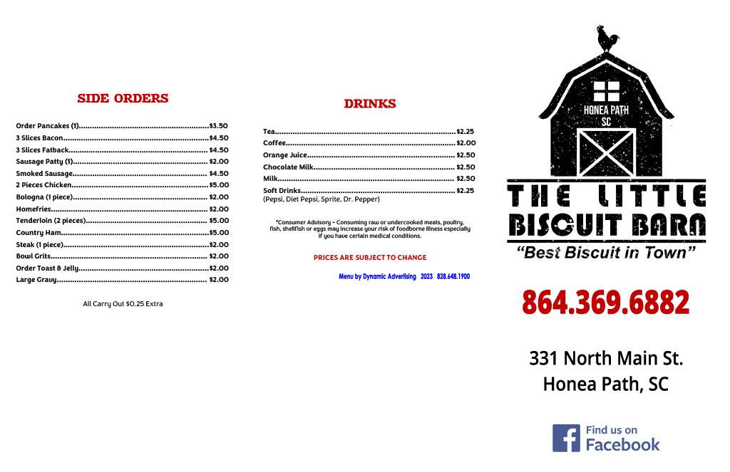 Menu at Little Biscuit Barn, Honea Path