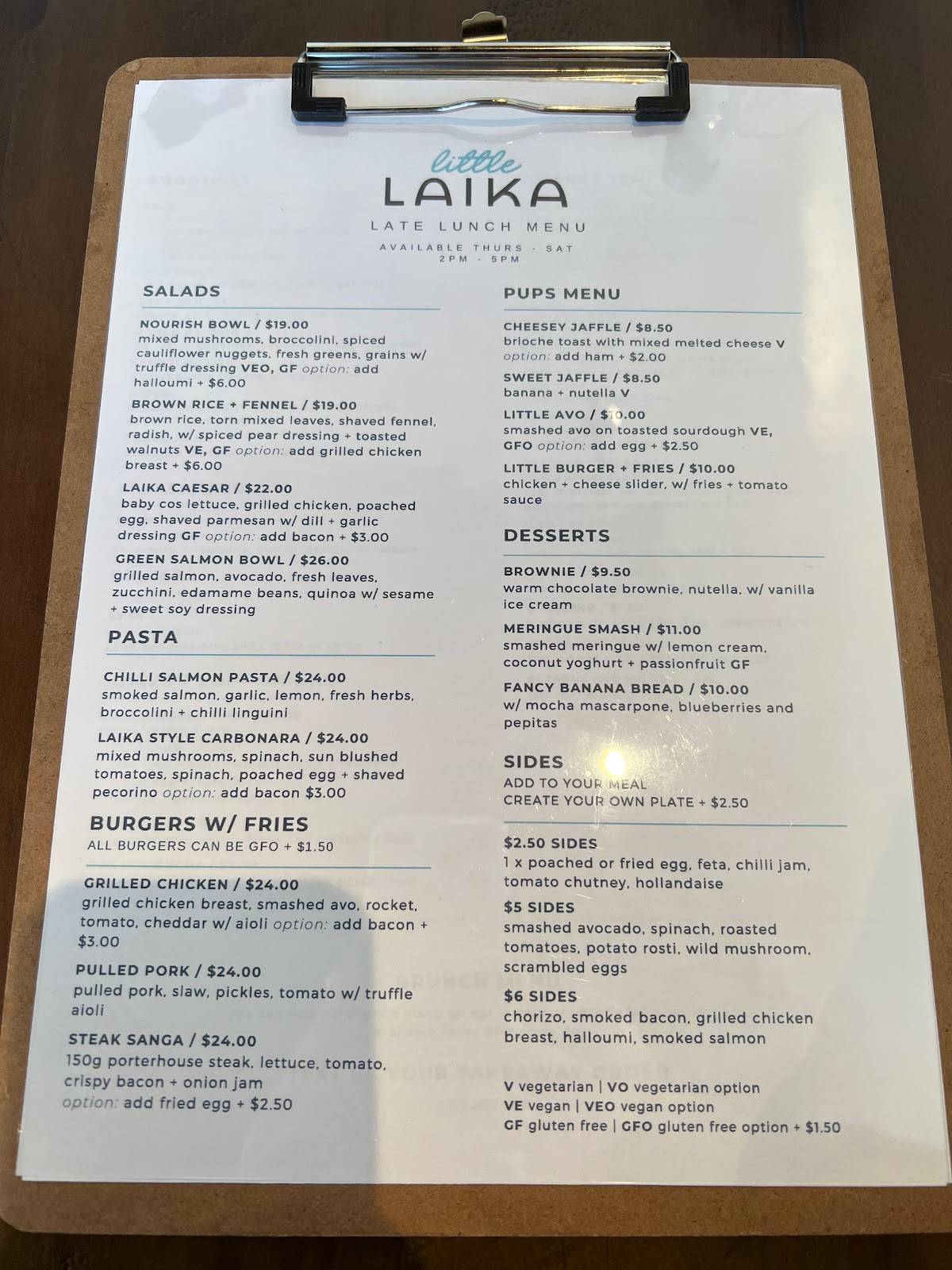 Menu at Little Laika cafe, Karrinyup