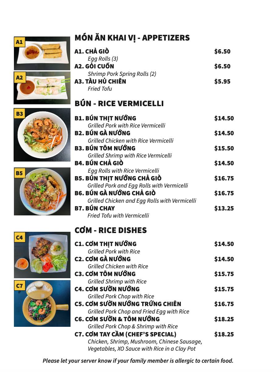 Menu at Little Saigon Bistro restaurant, Sarasota