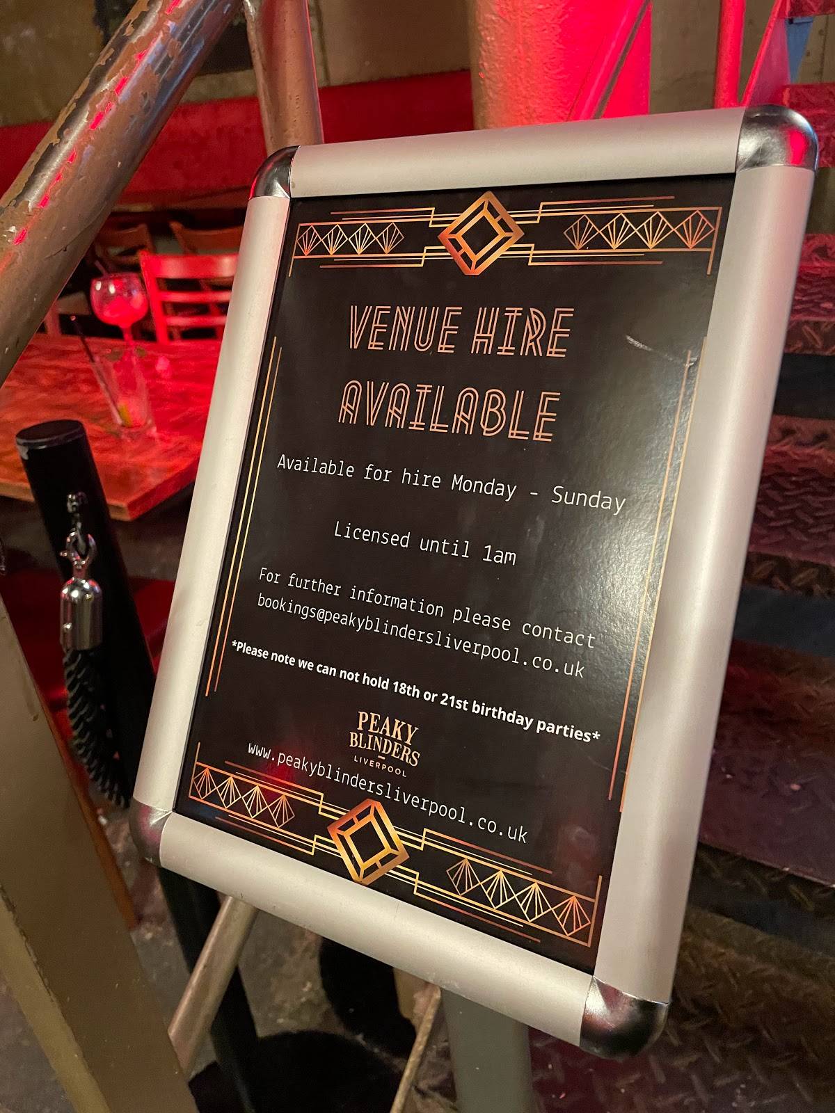 Menu at Peaky Blinders Bar Liverpool, Liverpool