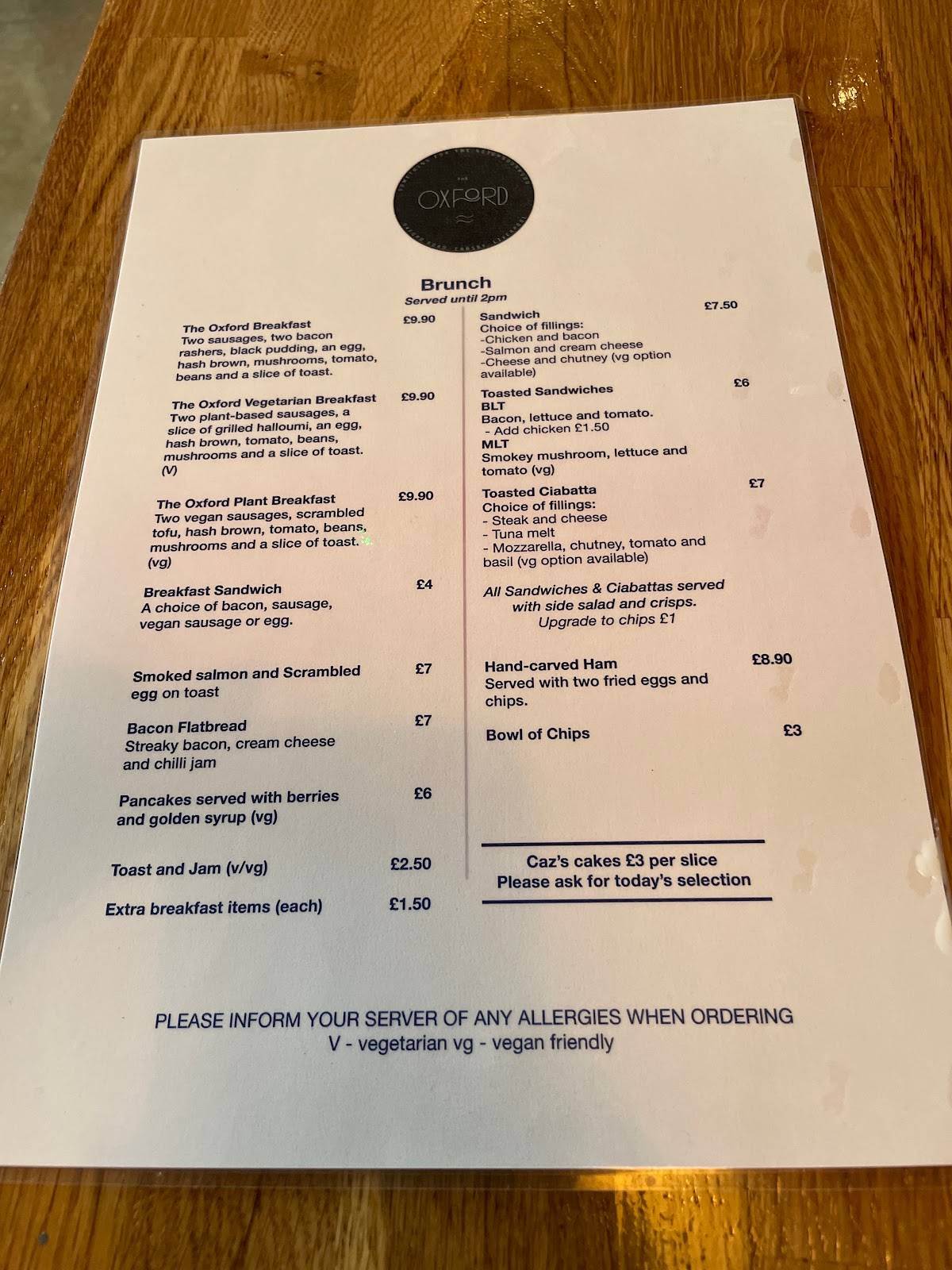 Menu at The Oxford Bar., Liverpool, 89 Oxford Rd