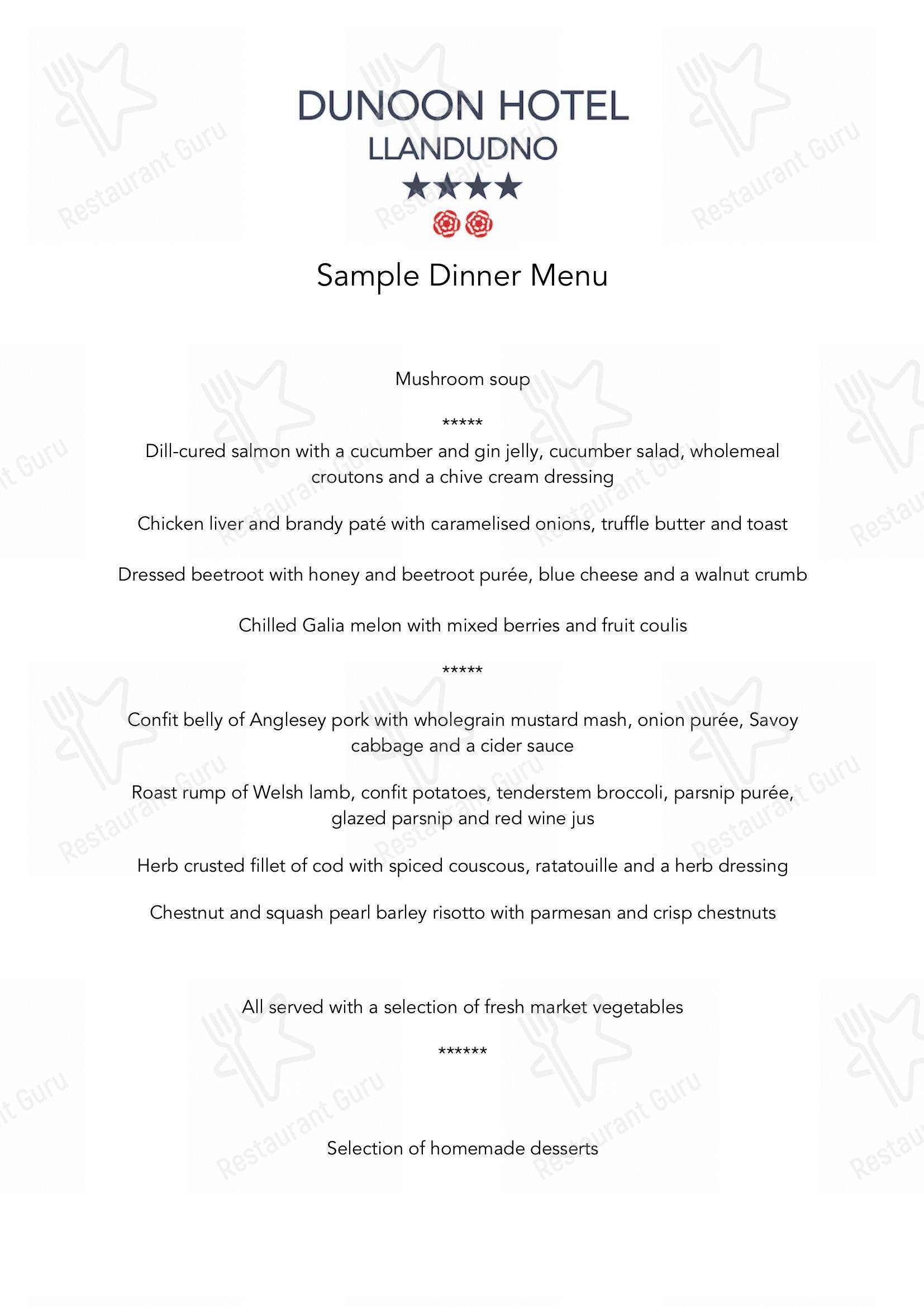 Menu at Dunoon Hotel Llandudno, Llandudno